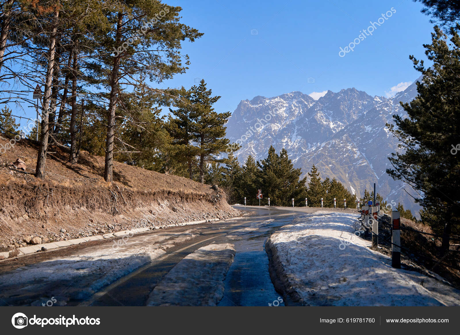 Dangerous Winding Road Mountains Mountain Streamer Early Spring ...