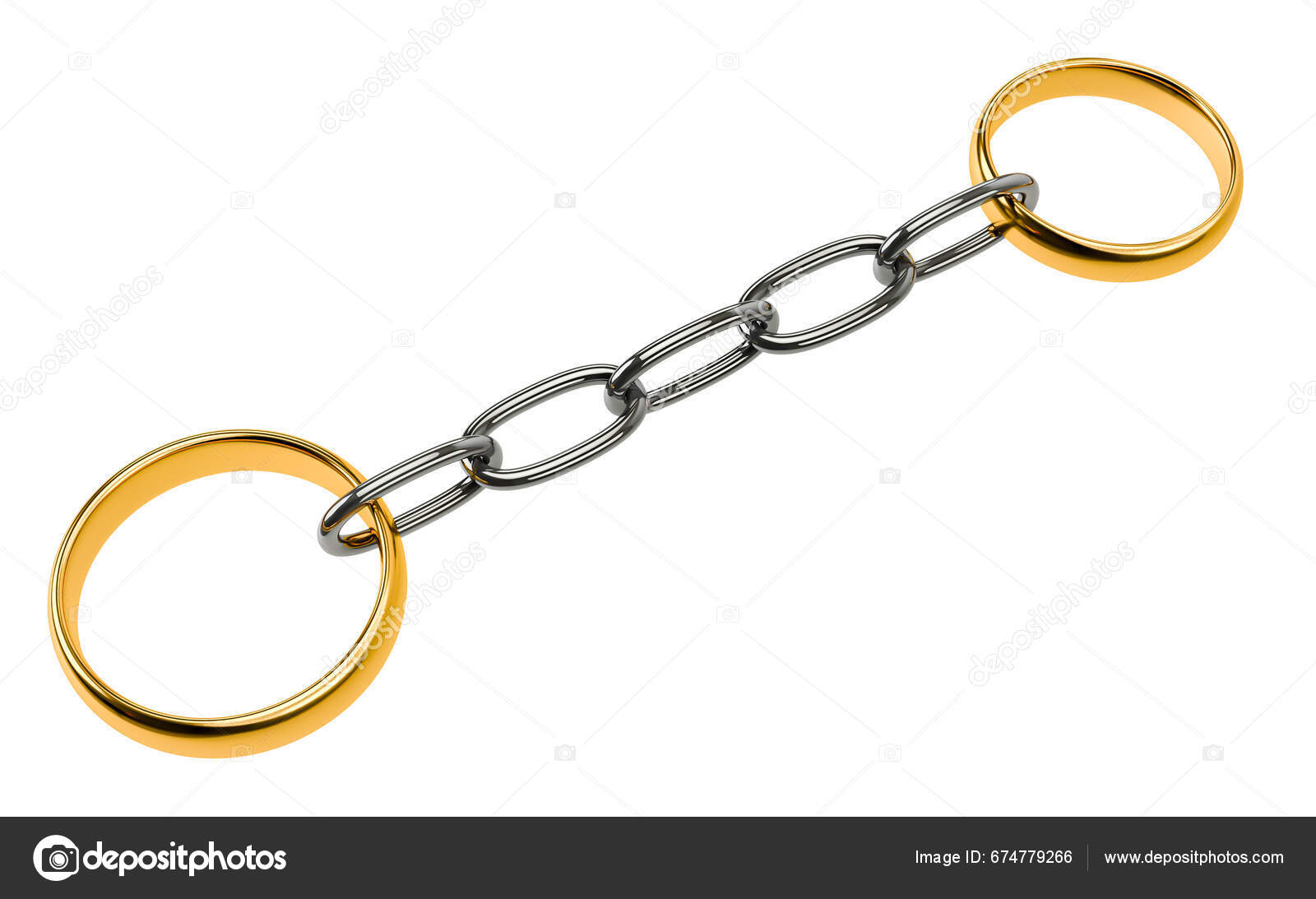 Two Wedding Gold Rings Connected Chain Isolated White Family Concept ...