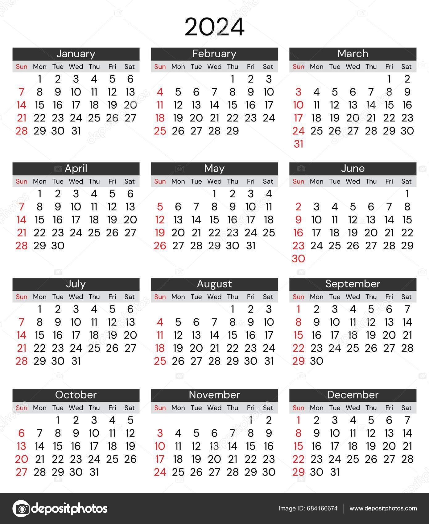 2024 Calendário Vertical Ilustração Vetorial Moderna Planeje Seu Ano ...