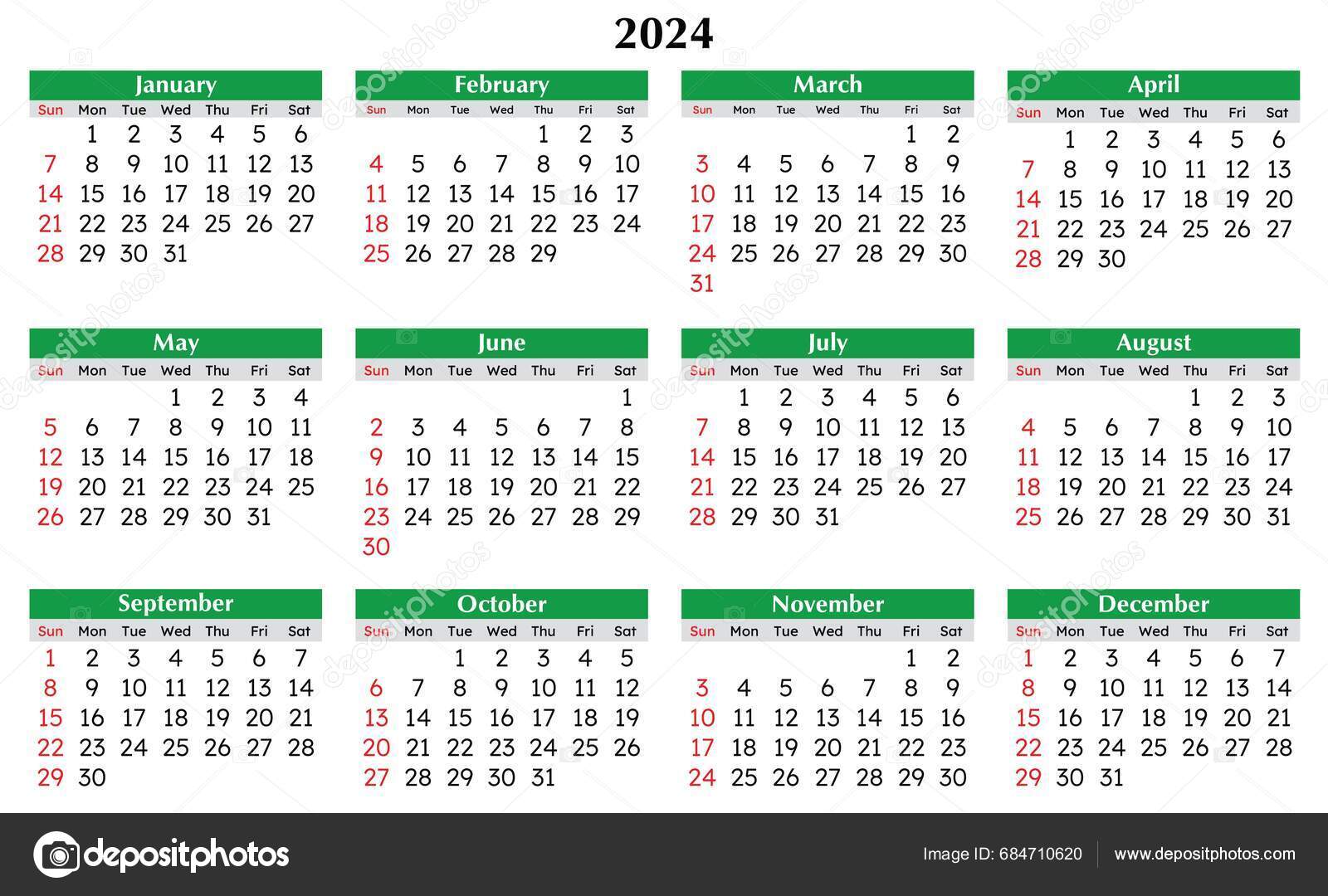 2024 Kalender Horisontal Ilustrasi Vektor Modern Rencanakan Tahun Anda ...