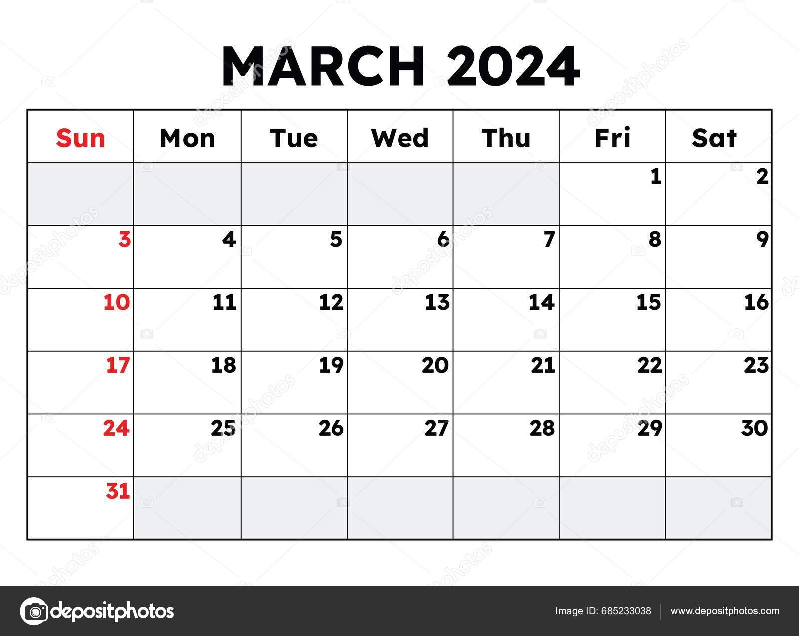 Maart 2024 Kalender Vector Illustratie Maandelijkse Planning Voor ... Maart 2024 Kalender Vector Illustratie Maandelijkse Planning Voor ...