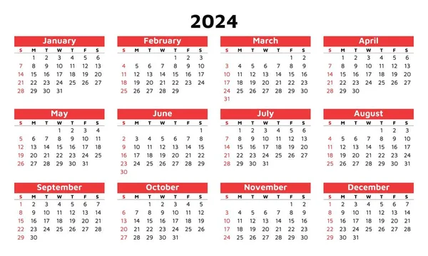 2024 Års Kalender Engelsk Lodret Illustration Printbar Vektor Planlæg ...