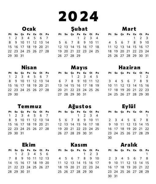 Januari 2024 Turkisk Månad Kalender Vektor Tryckbar Illustration ...