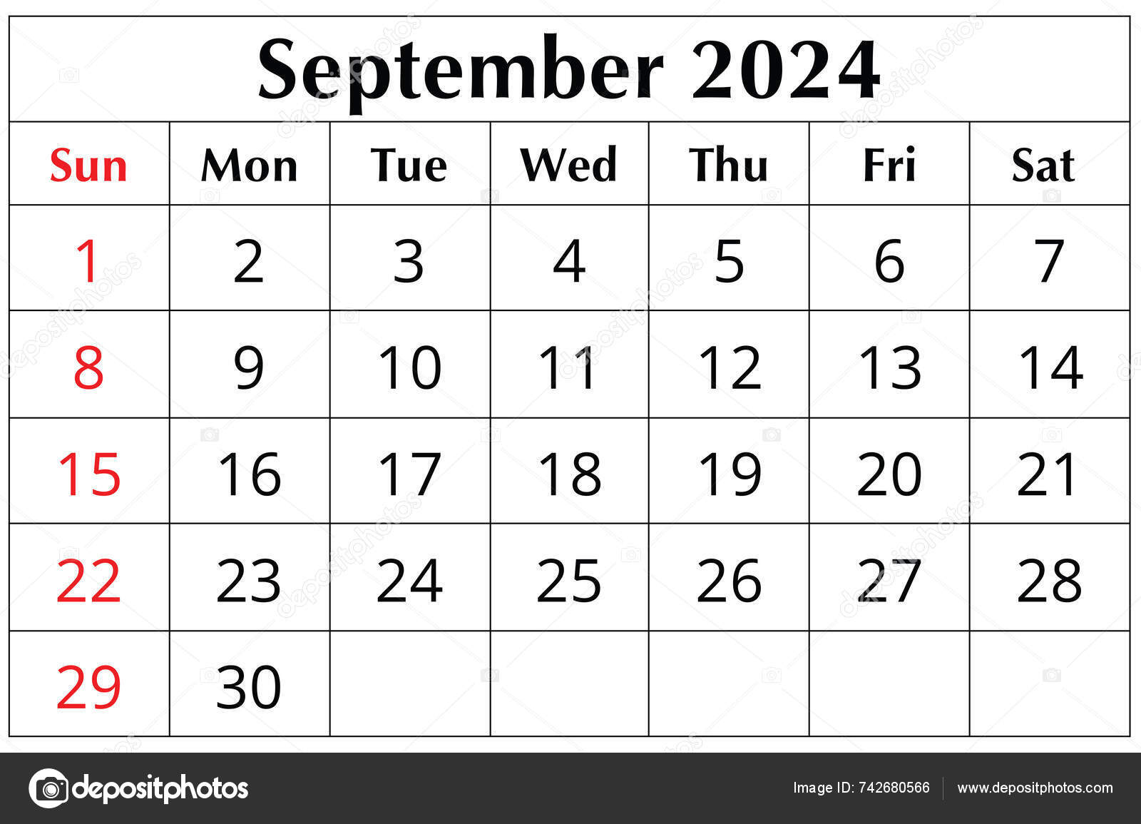 September 2024 English Month Calendar Printable Illustration Monthly ...
