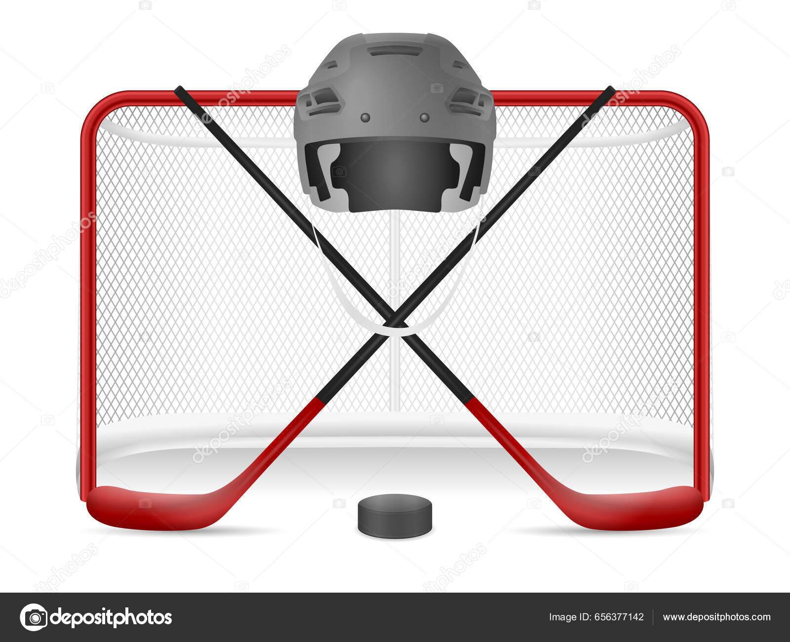 Hockey Net Helmet Sticks Puck White Background Vector Illustration ...