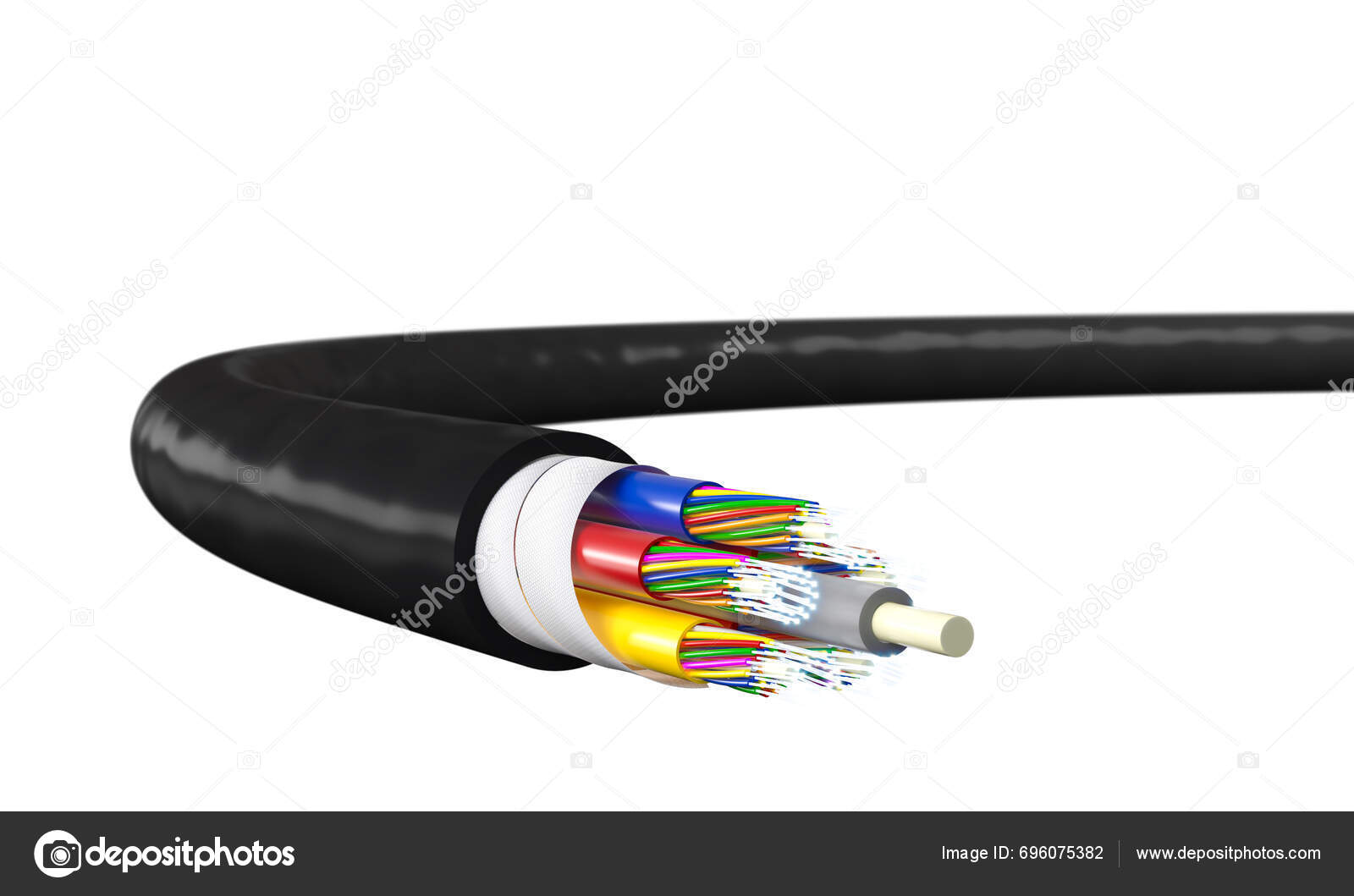Cable Fibra Óptica Aislado Blanco Renderizar — Foto de stock #696075382 ...