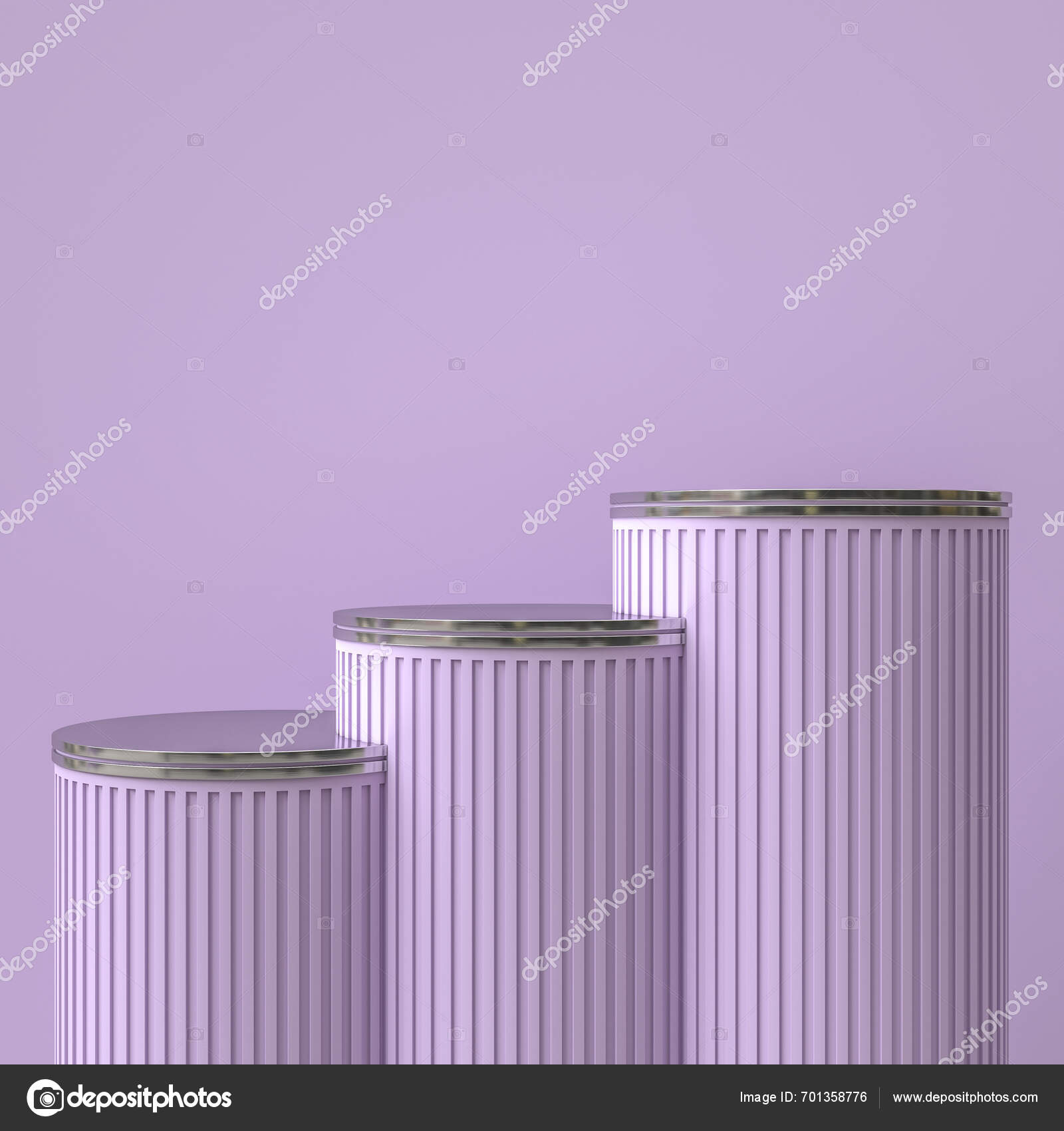 Cylindrical Column Shaped Lilac Podiums Metal Top Render Background ...
