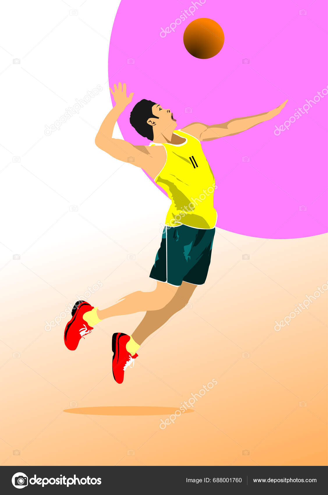 Male Professional Volleyball Player Isolated White Vector Hand Drawn ...