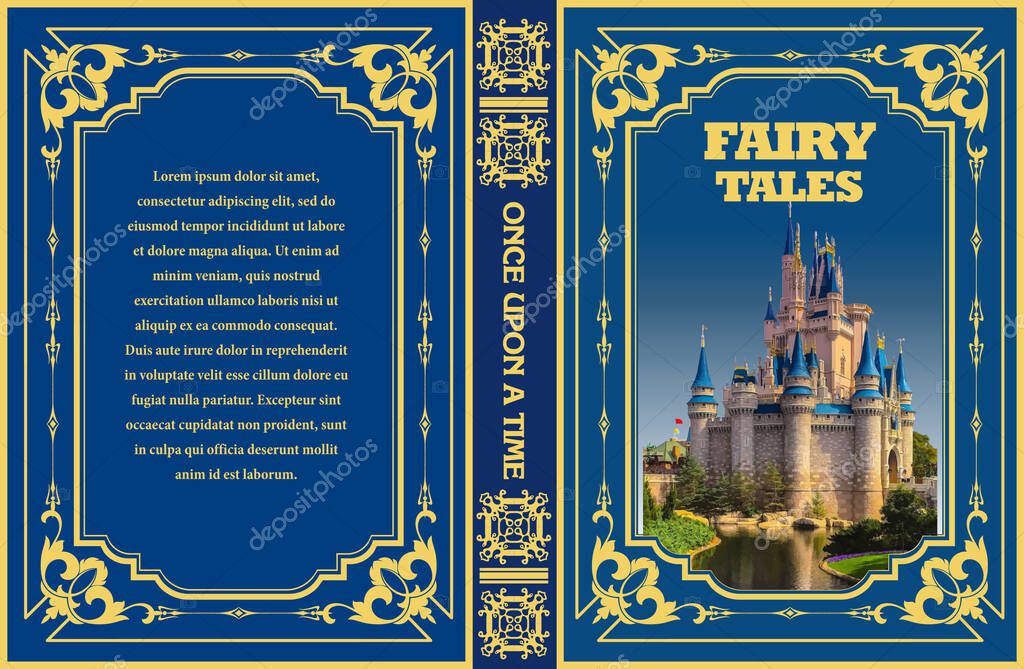 Cuentos de hadas azules y dorados diseño de portada de libro con ...