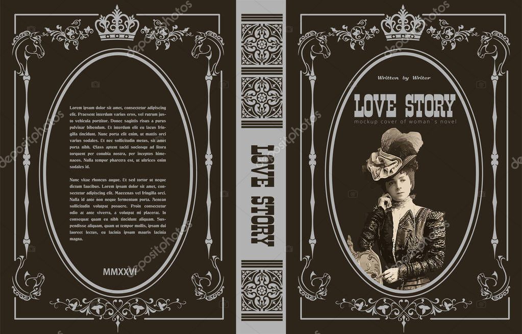 Burla de una portada de libro vintage que muestra a una mujer elegante ...