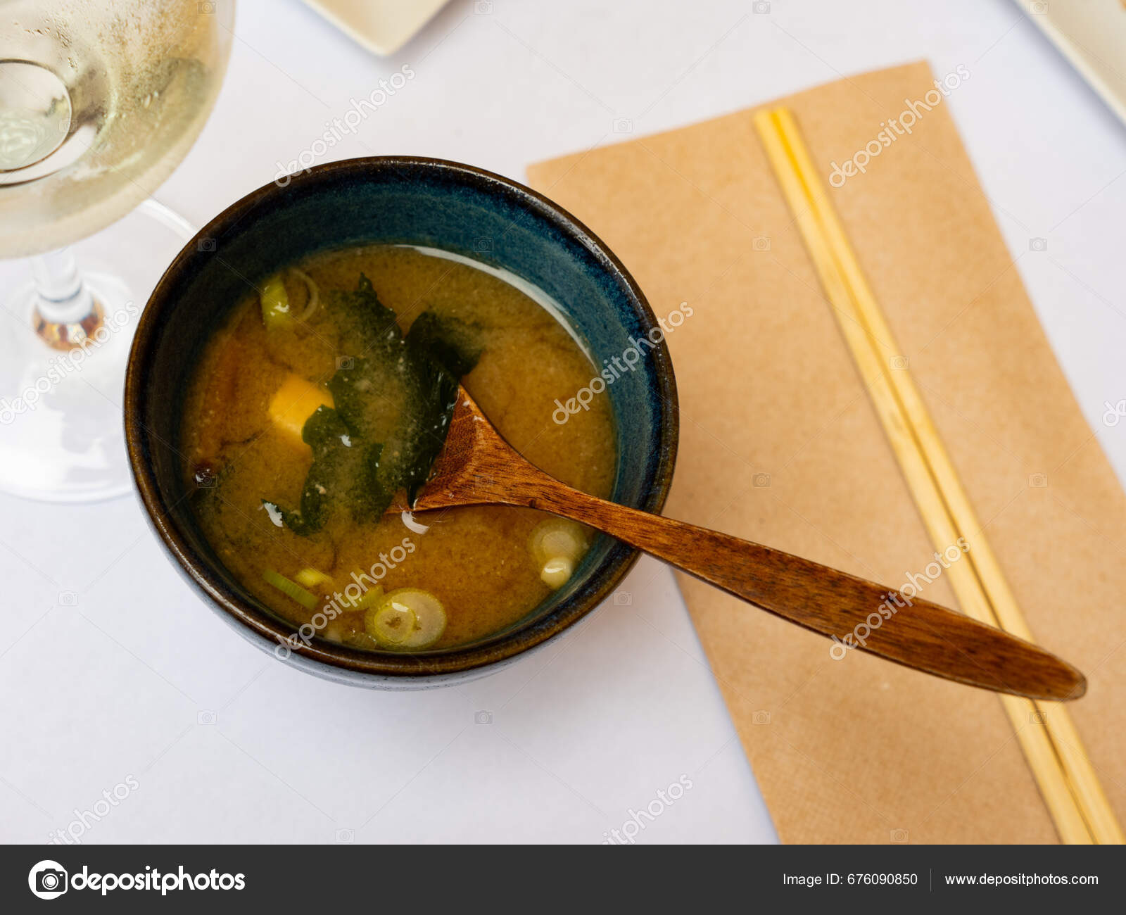 Deep Dark Bowl Portion Miso Vermicelli Soup Addition Young Onion ...