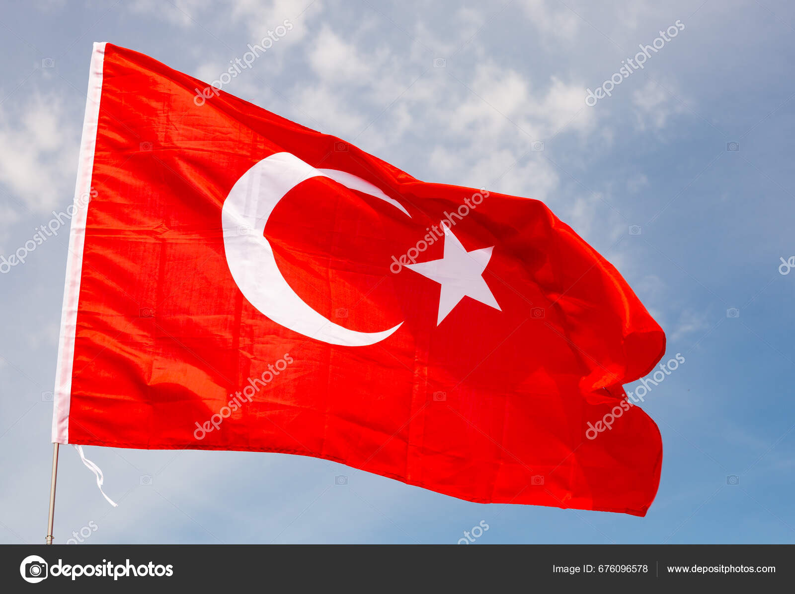 Close Picture National Red Flag Turkey Blue Sky Background — Stock ...