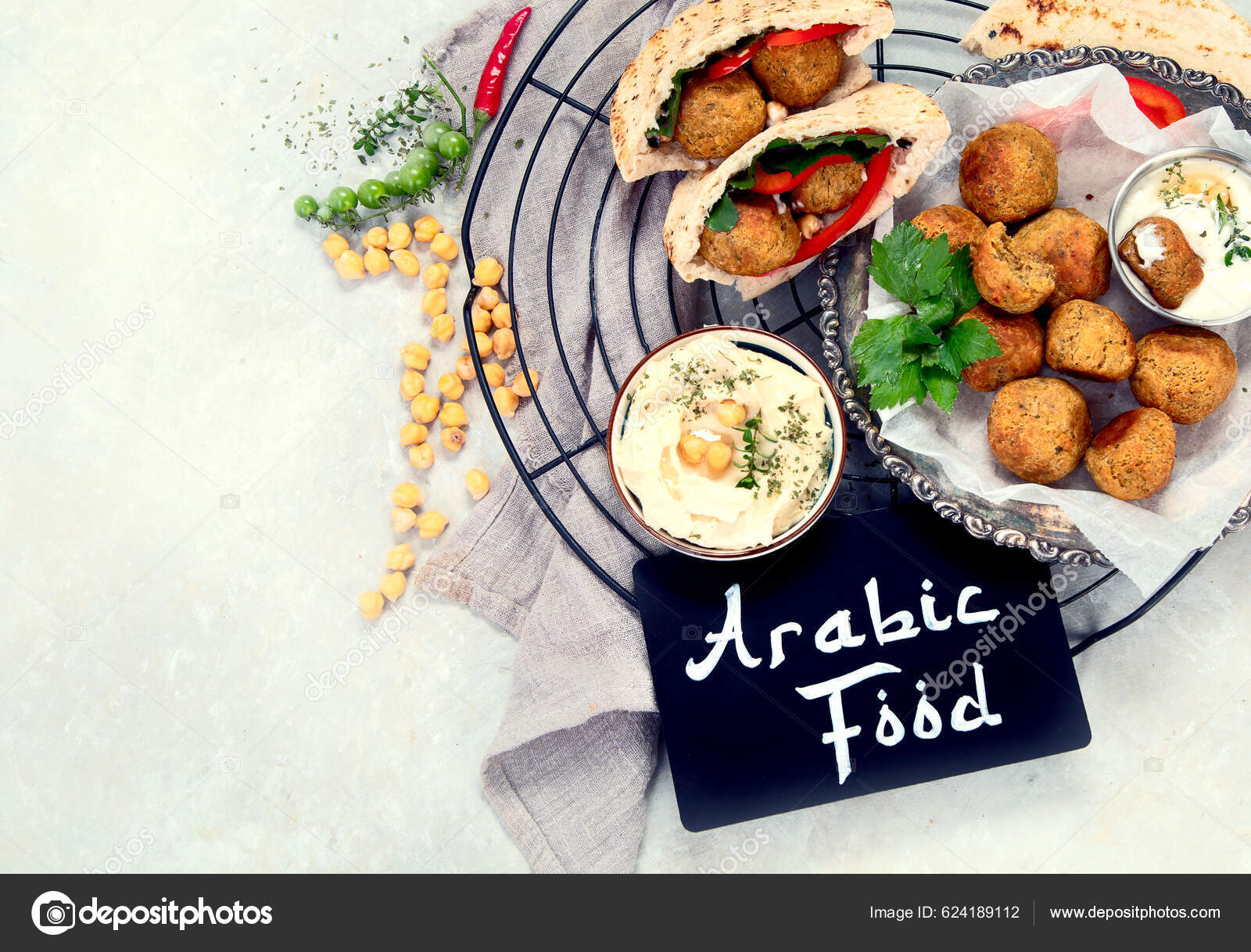 Middle Eastern Arabic Dishes Falafel Hummus Pita Halal Food Lebanese ...