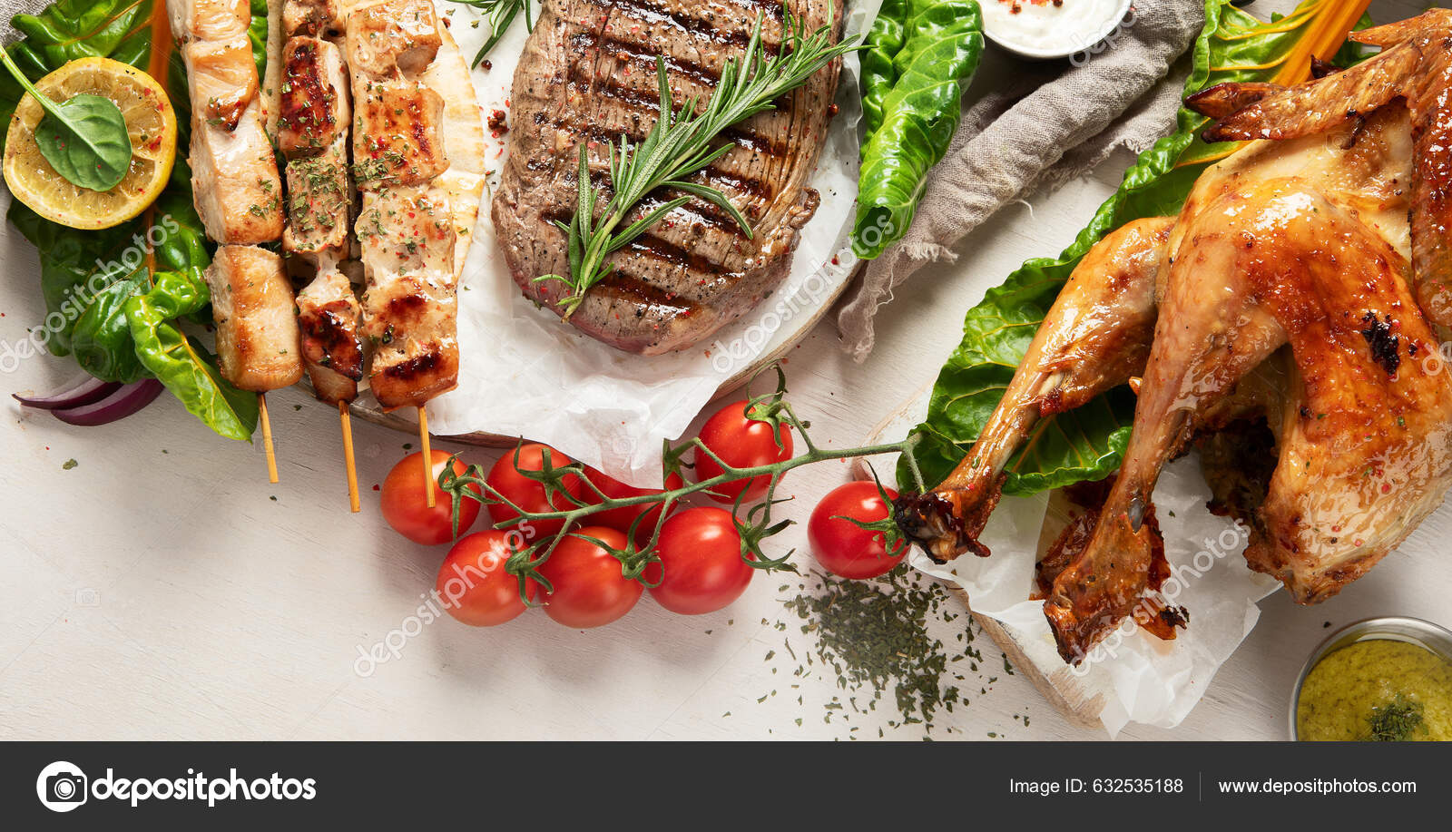 Various Types Healthy Cooked Meat Beef Pork Chicken Light Background ...