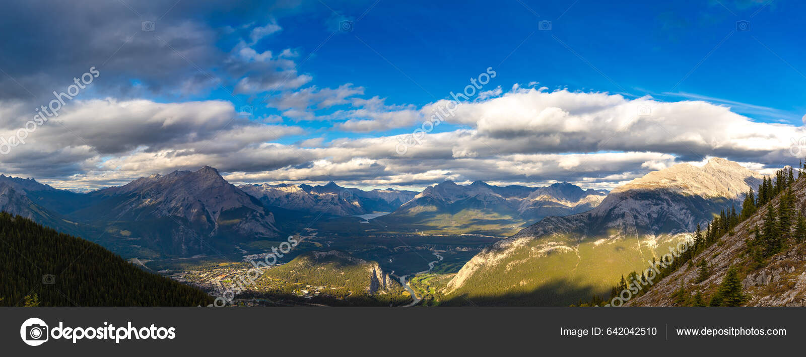 Panorama Aerial View Banff City Bow Valley Banff National Park Stock ...