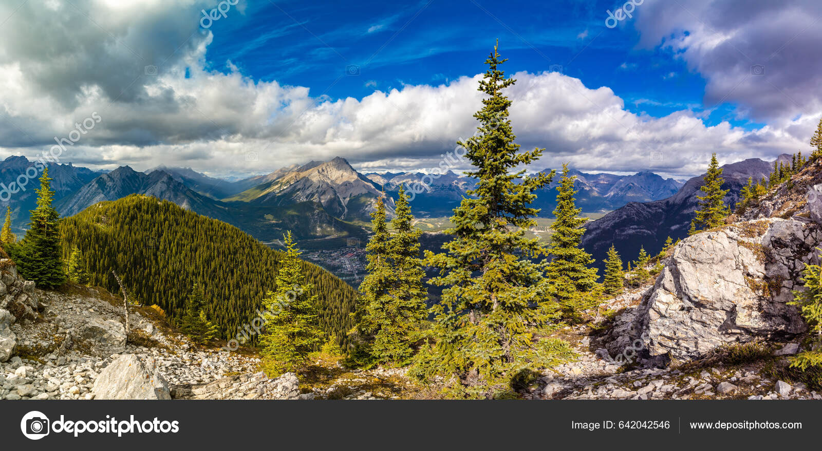 Panorama Aerial View Banff City Bow Valley Banff National Park — Stock ...