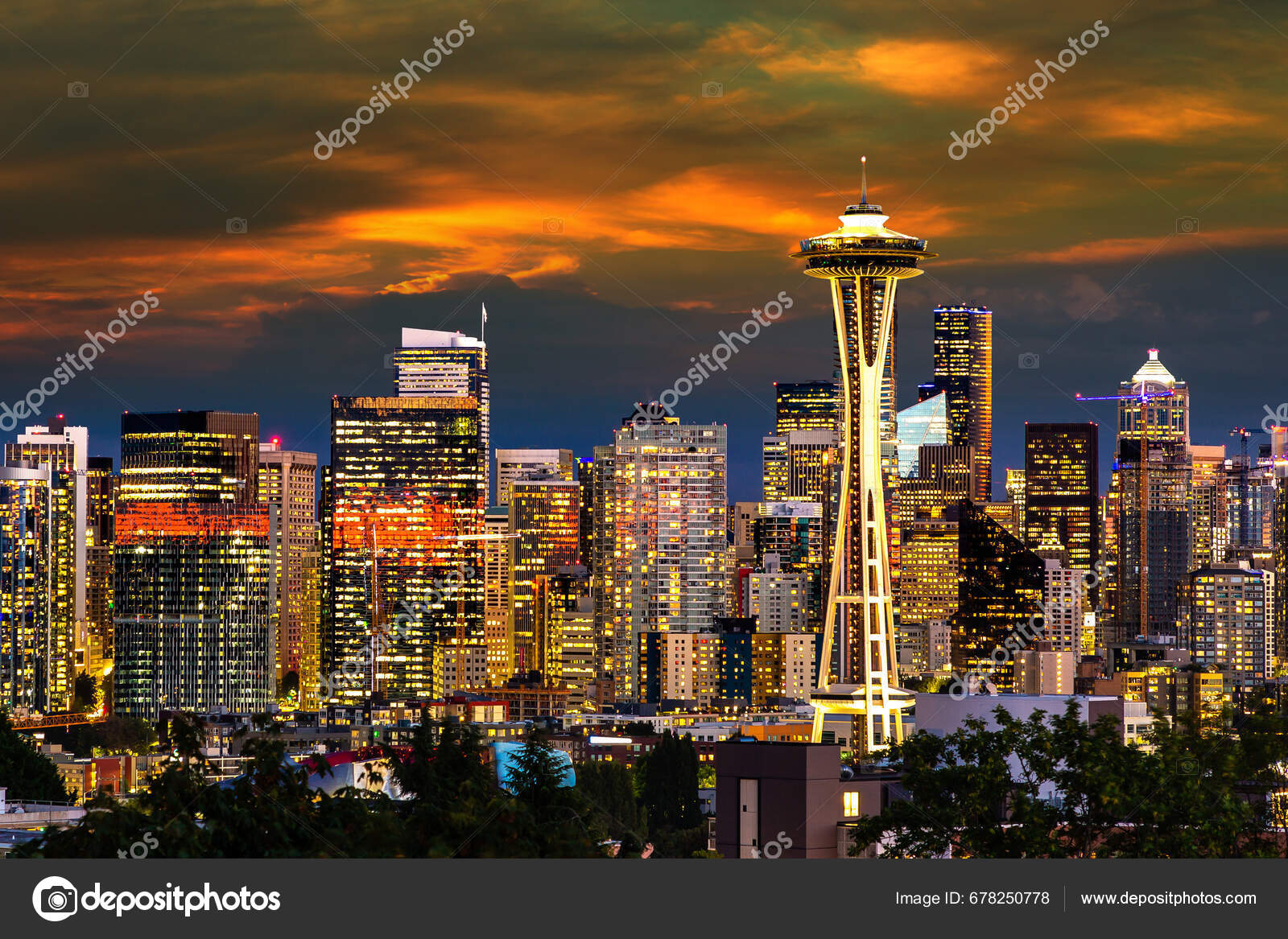 Panoramic View Seattle Cityscape Night Washington Usa — Stock Photo ...