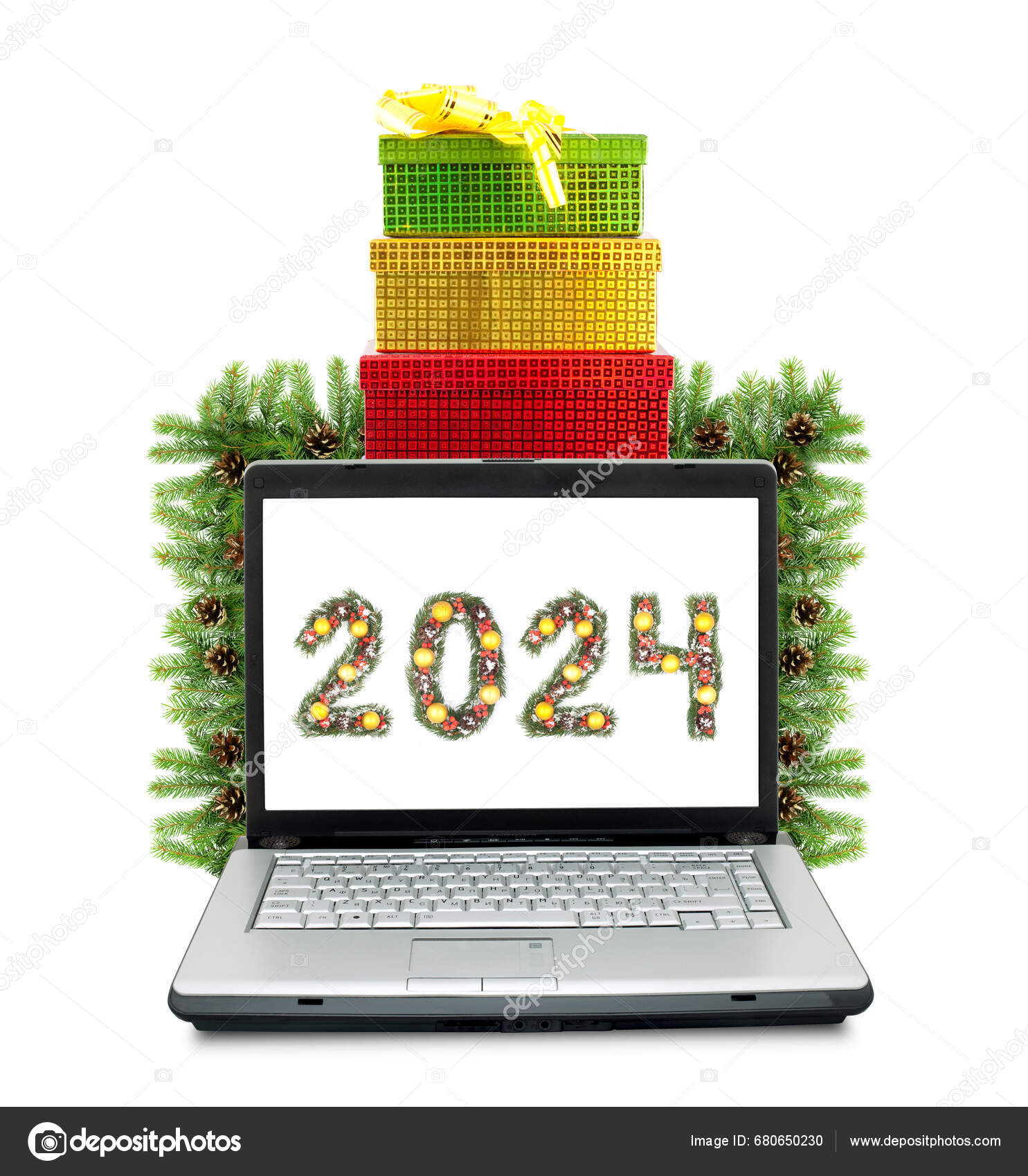 Christmas Laptop 2024 Number Made Christmas Tree Branches Isolated ...