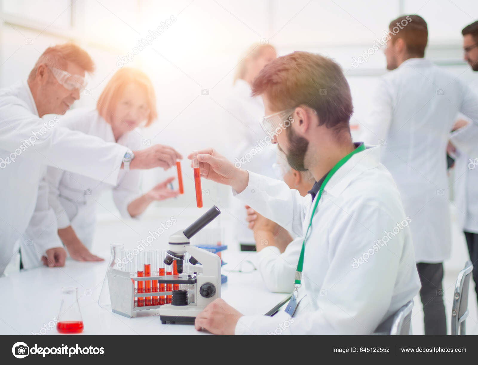 Close Young Scientist Sitting Table Laboratory Concept Health ...