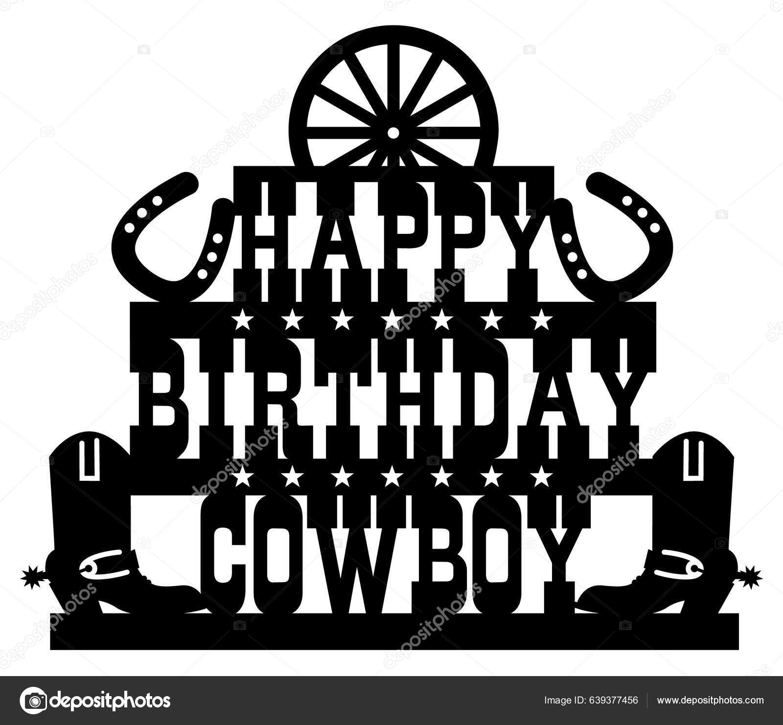 Feliz Cumpleaños Vaquero Fiesta Vector Ilustración Texto Vectorial ...