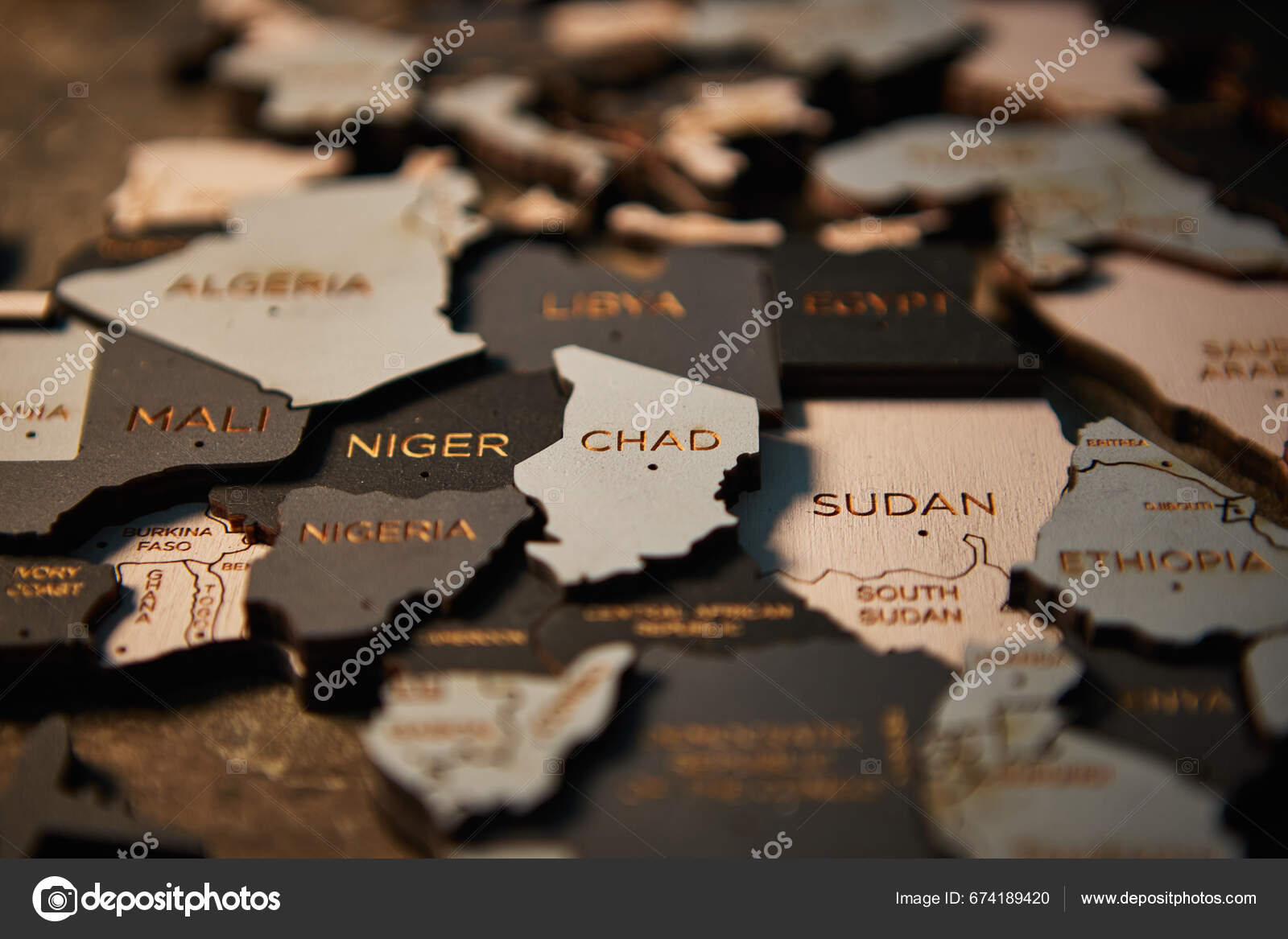 Níger Chad Sudán Mapa Madera Del Continente Africano — Foto de stock ...