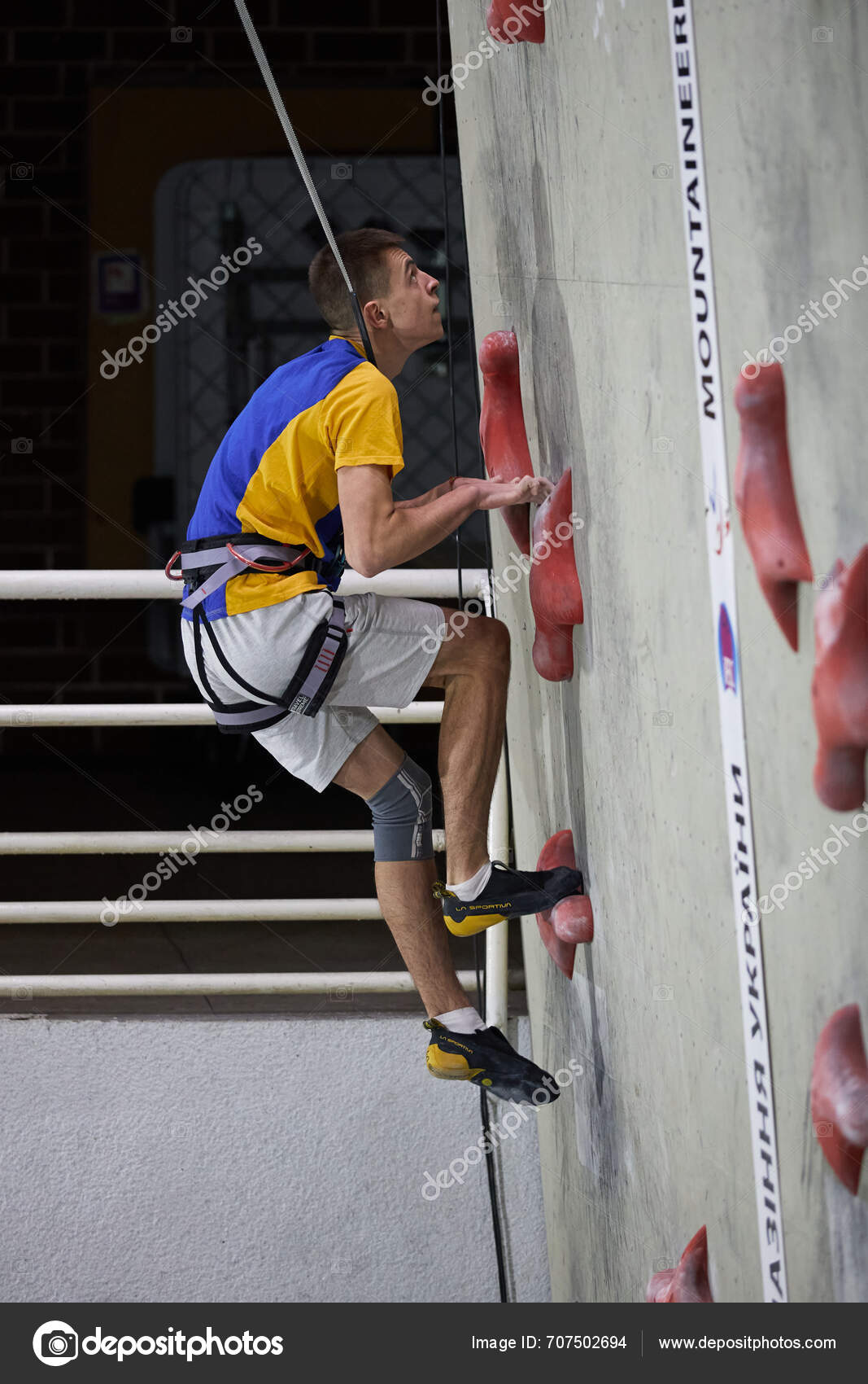 Young Speed Climber Climbs Vertical Wall Professional Climbing ...