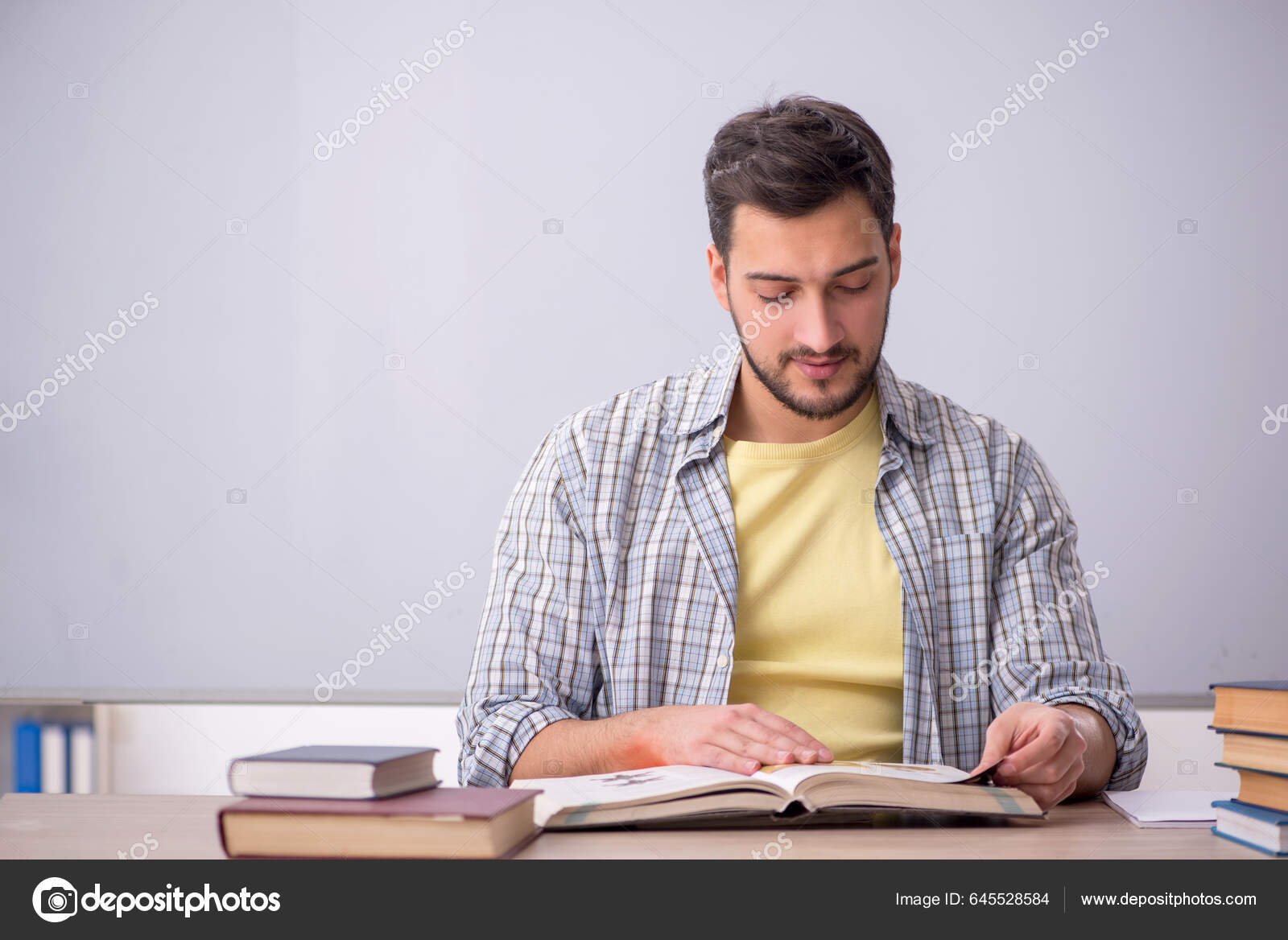 Young Student Front Whiteboard — Stock Photo © Elnur_ #645528584