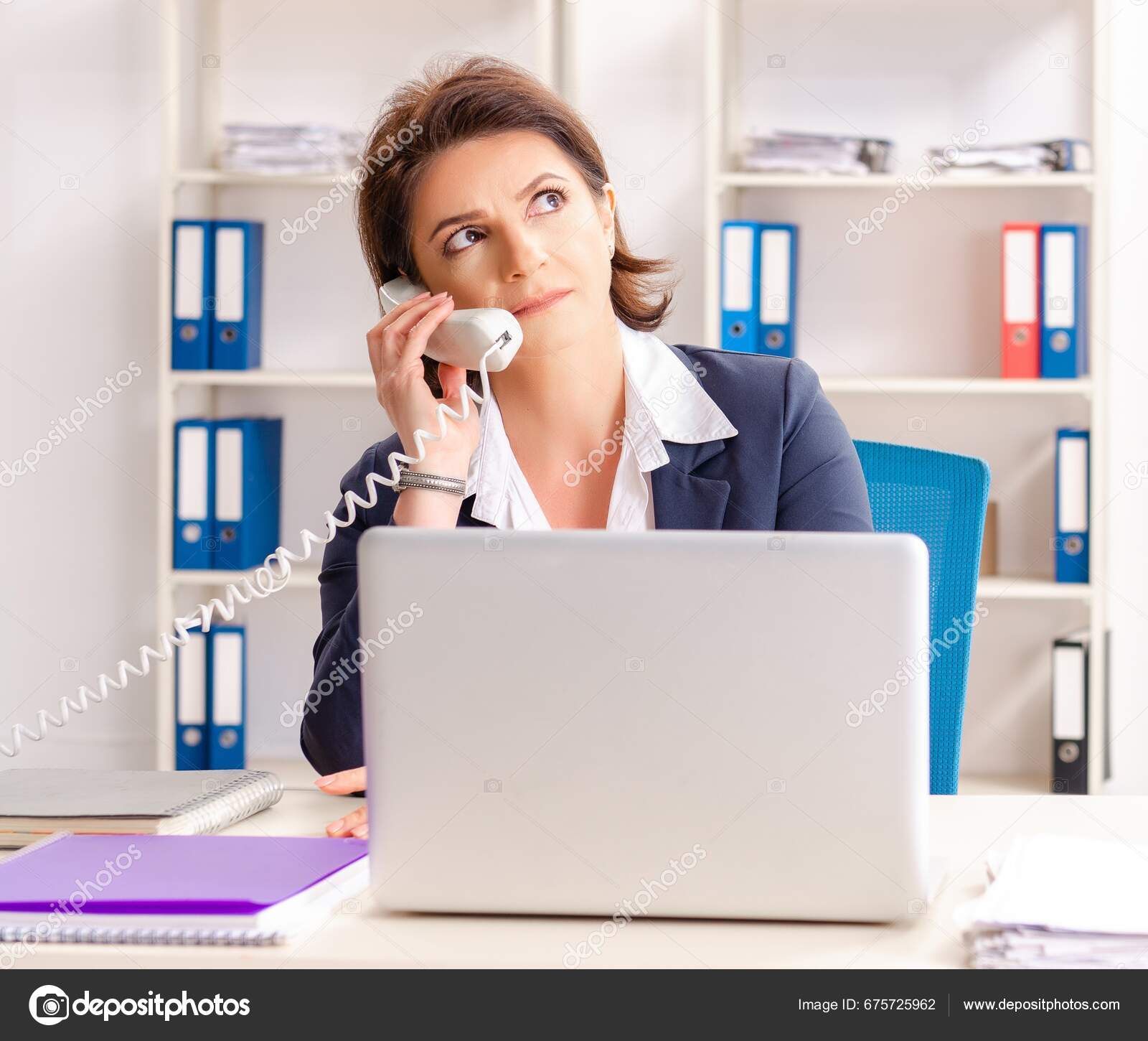 Middle Aged Female Employee Sitting Office — Stock Photo © Elnur ... Middle Aged Female Employee Sitting Office — Stock Photo © Elnur ...