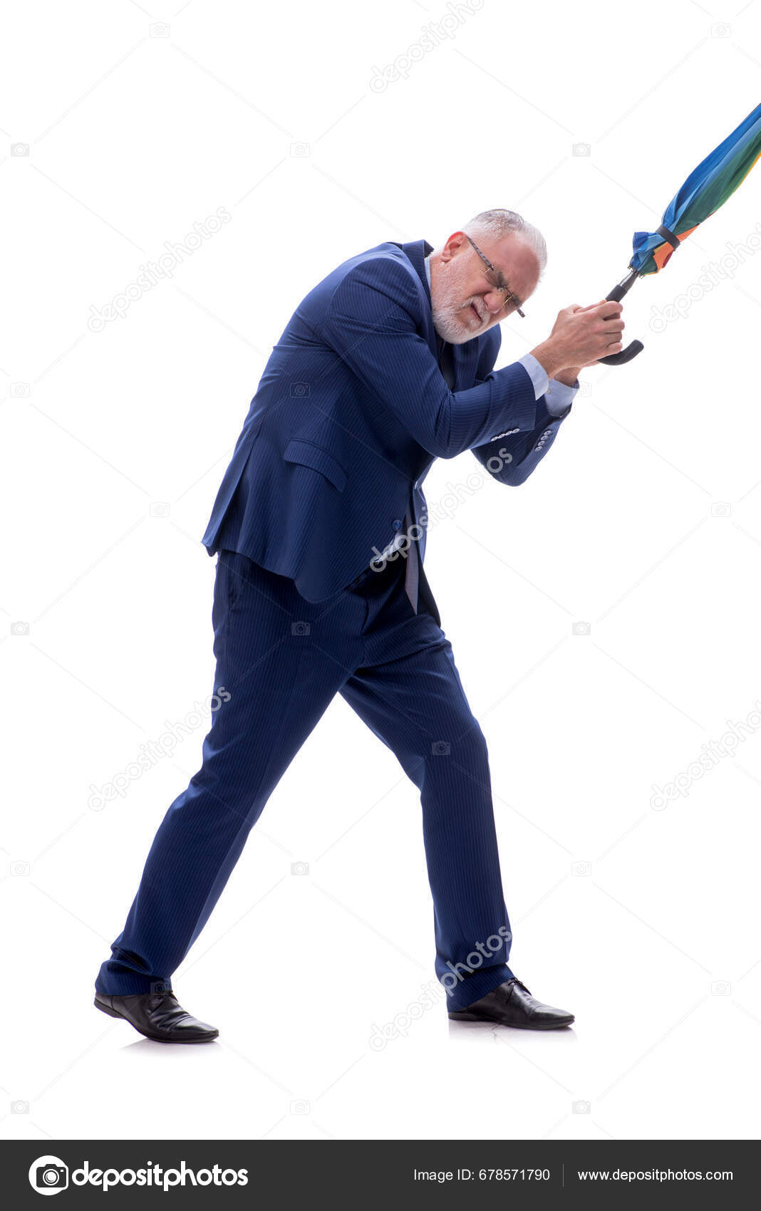 Old Boss Holding Umbrella Isolated White — Stock Photo © Elnur_ #678571790