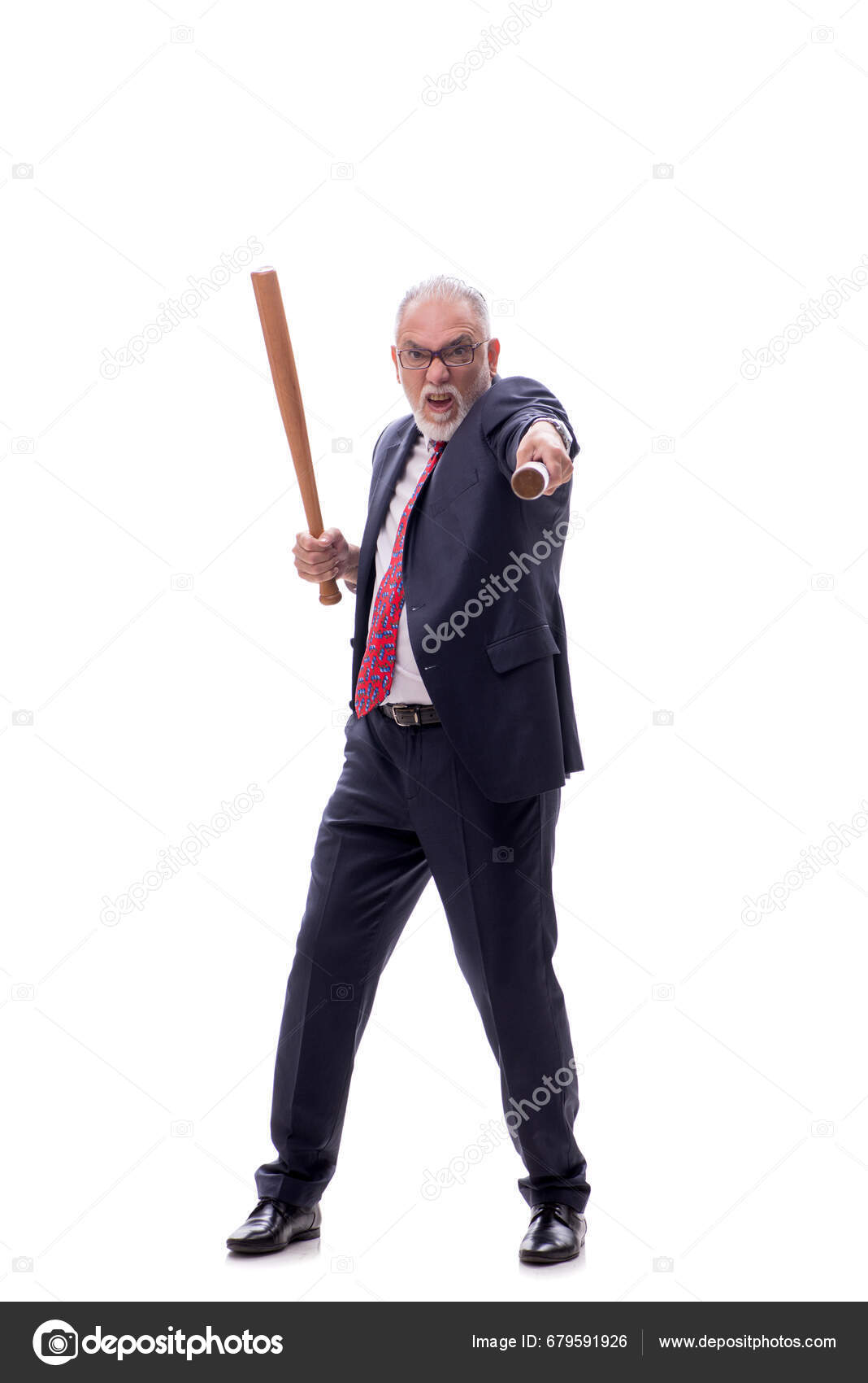 Old Boss Holding Baseball Bat Isolated White — Stock Photo © Elnur ...