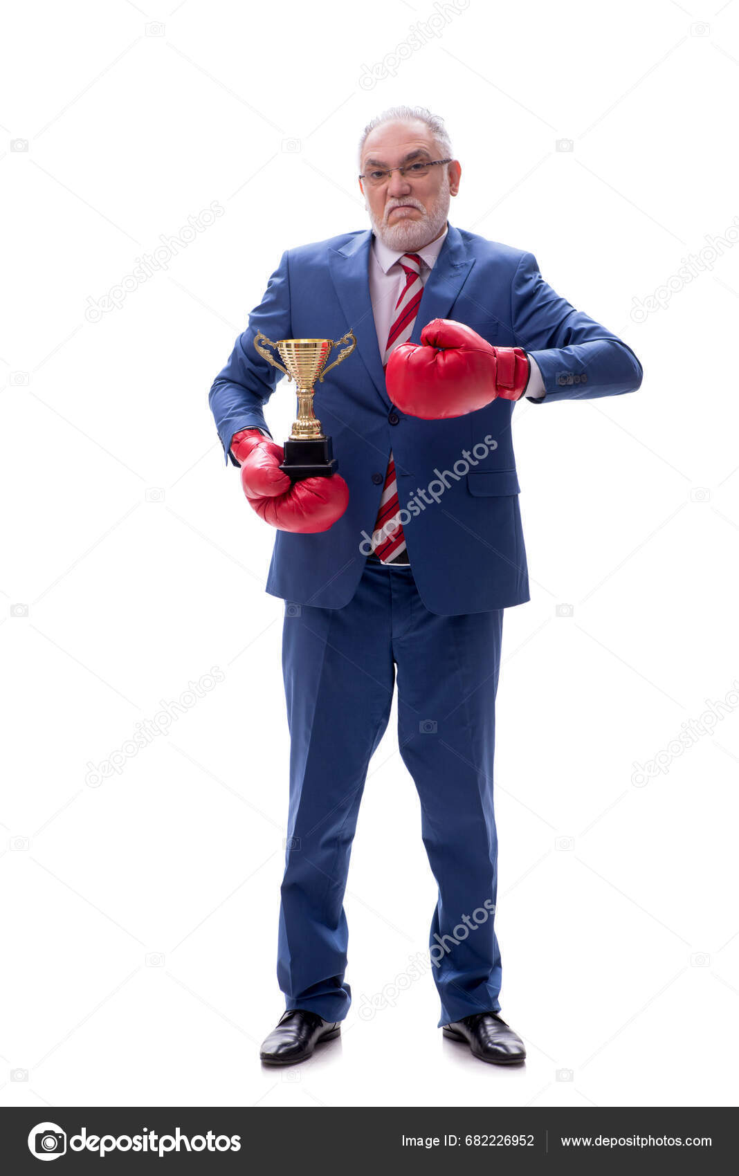 Old Boss Boxing Isolated White — Stock Photo © Elnur_ #682226952