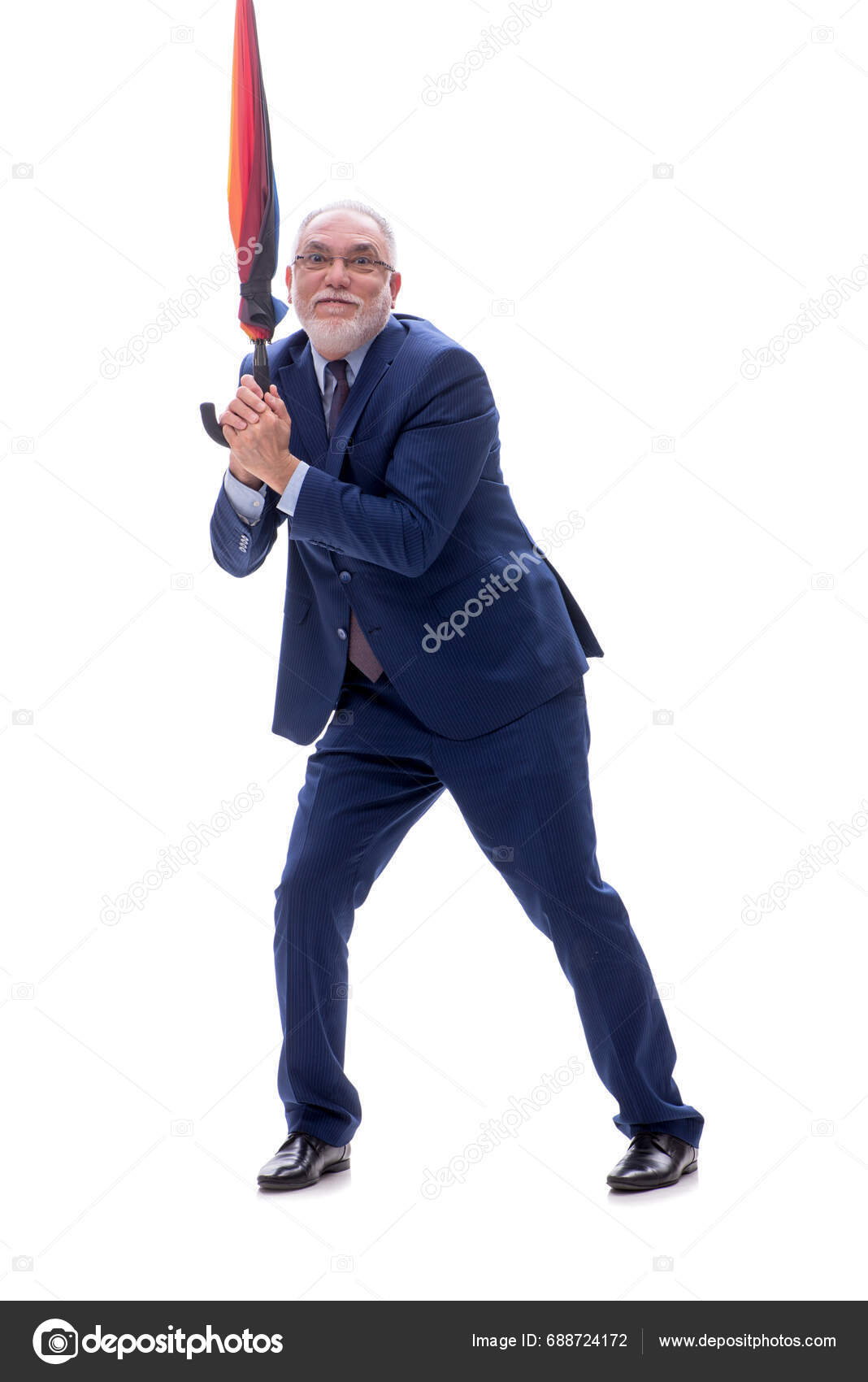 Old Boss Holding Umbrella Isolated White — Stock Photo © Elnur_ #688724172