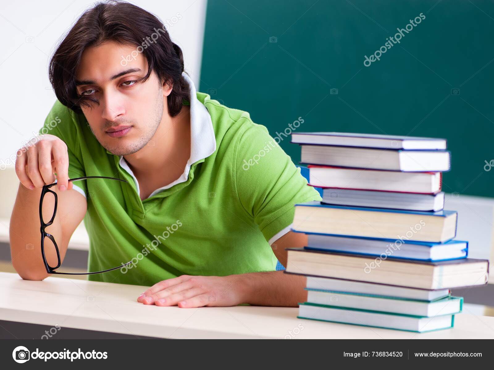 Young Male Student Front Green Board — Stock Photo © Elnur_ #736834520