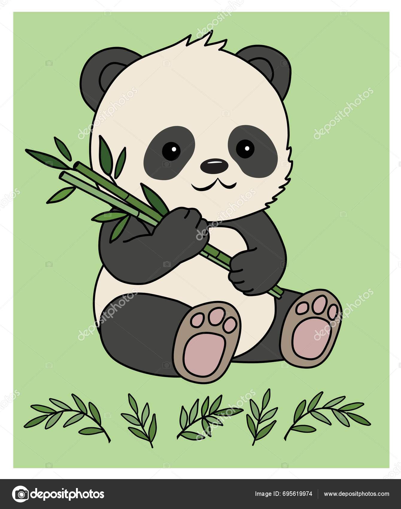 Panda Kecil Yang Lucu Memegang Bambu Cakarnya Ilustrasi Vektor Vektor ...