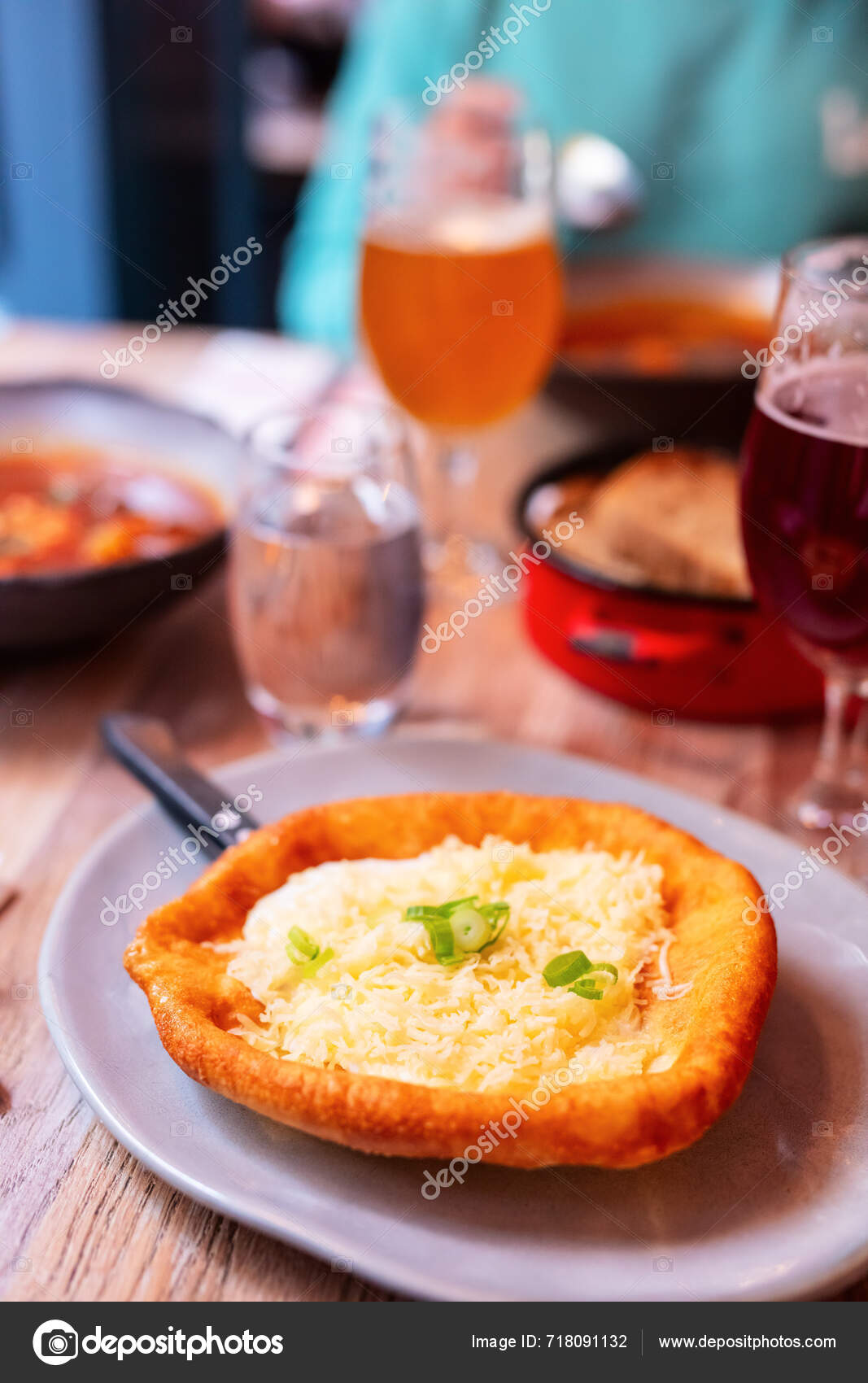 Hungarian Traditional Food Langos Flatbread Sour Cream Cheese — Stock ...