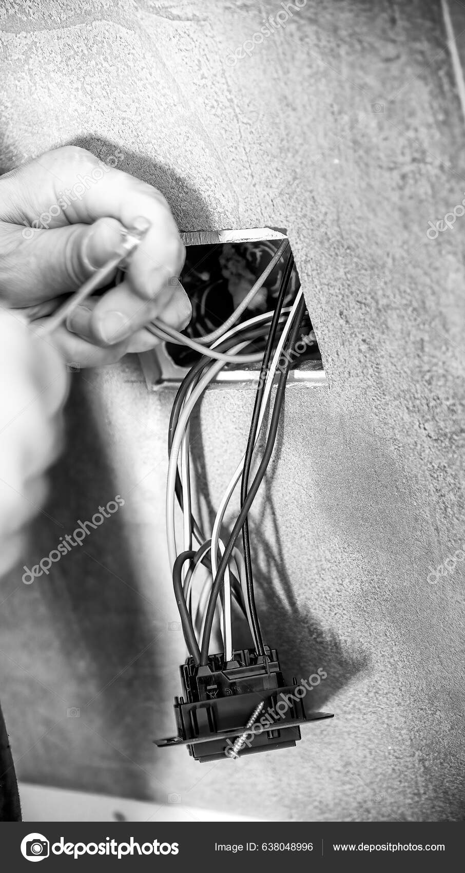 Electrician Mounts Electrical Outlet Wall Connecting Cables — Stock ...