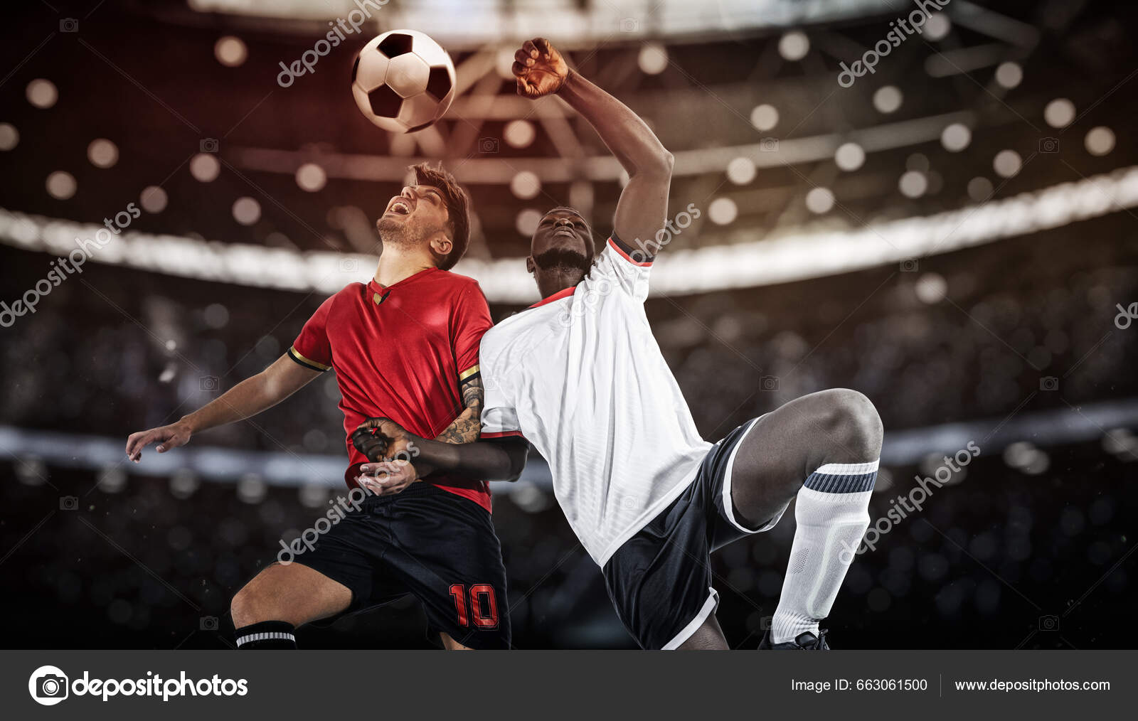 Two Soccer Players Chase Ball Stadium — Stock Photo © alphaspirit ...