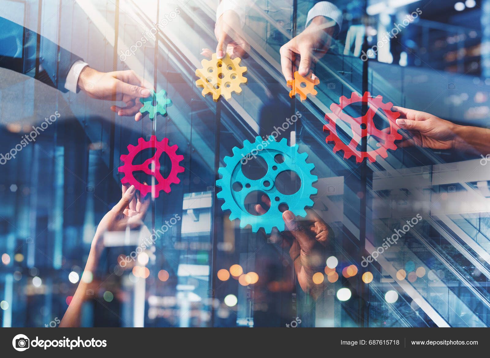 Business People Connect Pieces Gears Partnership Integration Concept ...