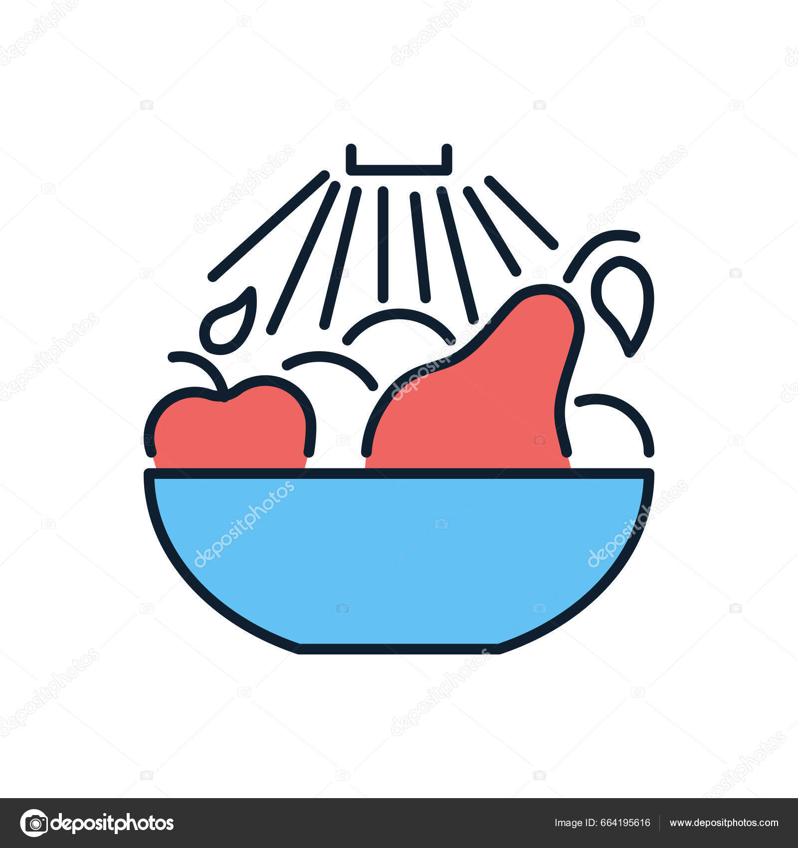 Wash Fruits Related Vector Icon Water Pouring Bowl Fruit Wash Stock ...