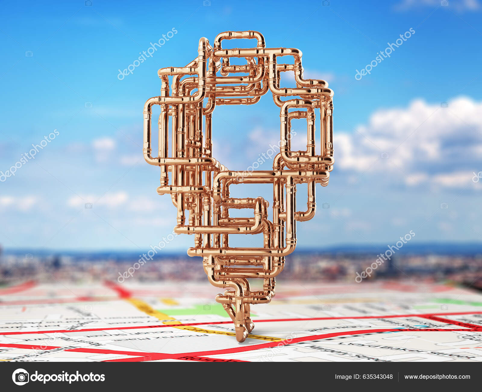 Plumbing Pipes Shape Map Pin Map Illustration — Foto de stock ...