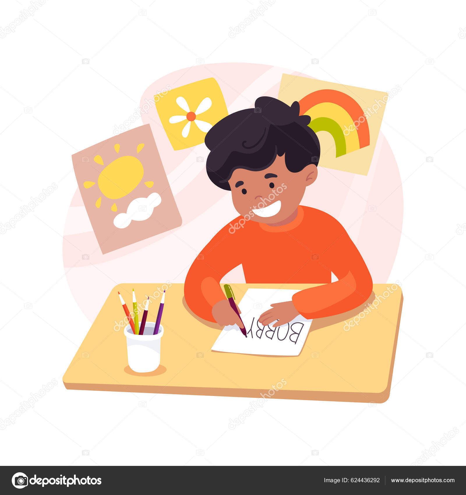 Writing Personal Name Isolated Cartoon Vector Illustration Child ...