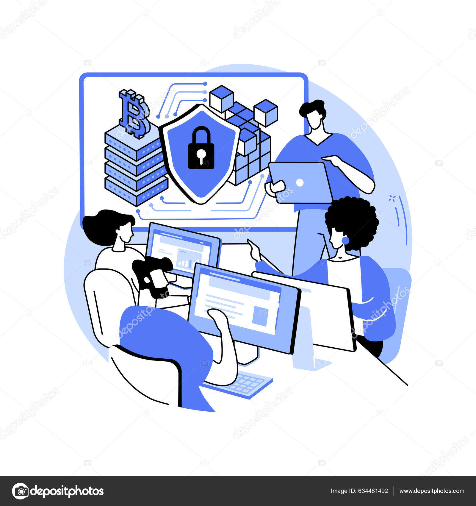 Blockchain Cybersecurity Isolated Cartoon Vector Illustrations Group ...