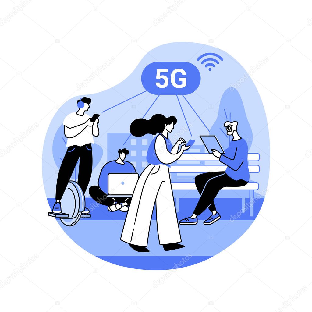 5G public Wi-Fi isolated cartoon vector illustrations. Group of diverse ...