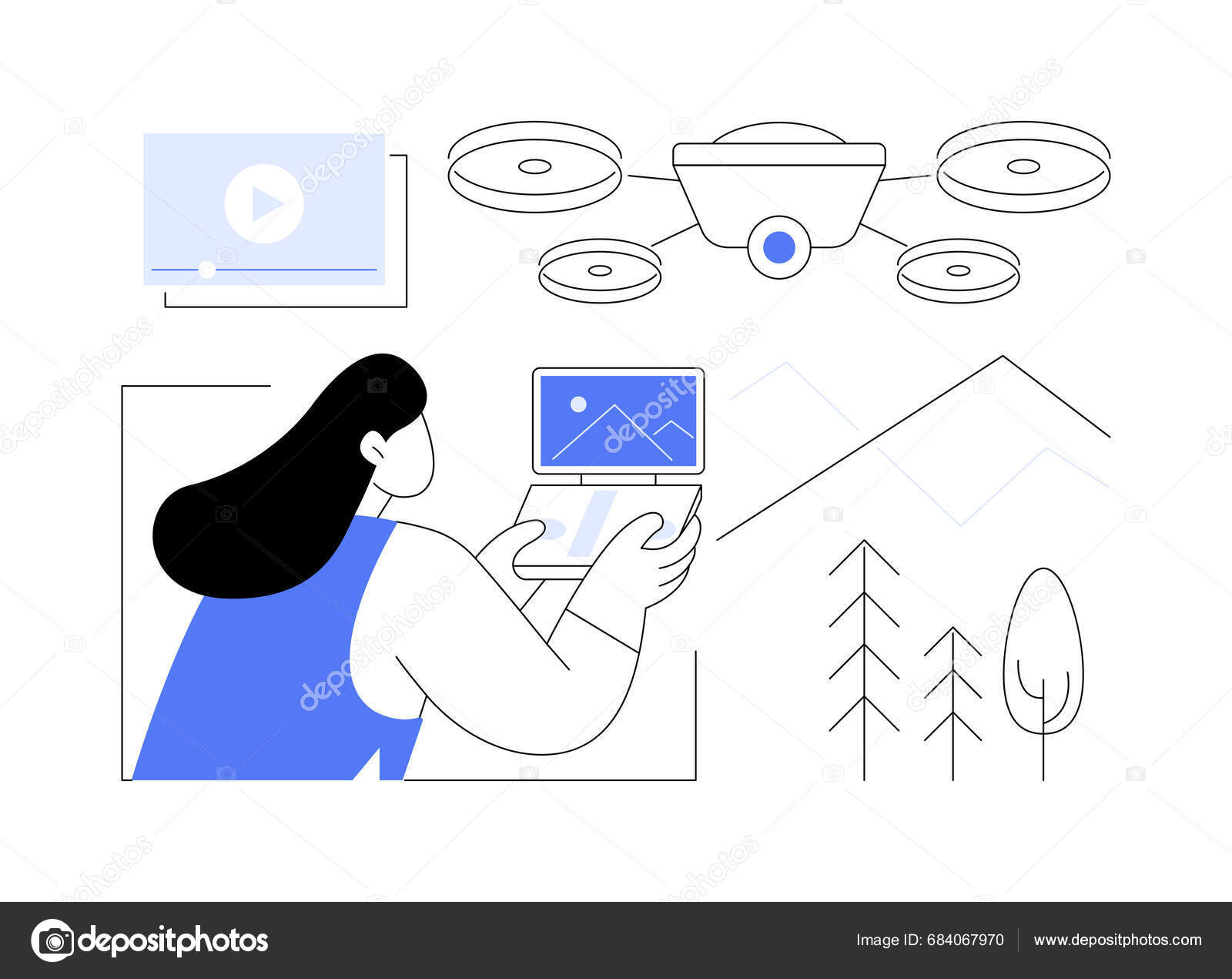 Drone Filming Isolated Cartoon Vector Illustrations Girl Controls Drone ...