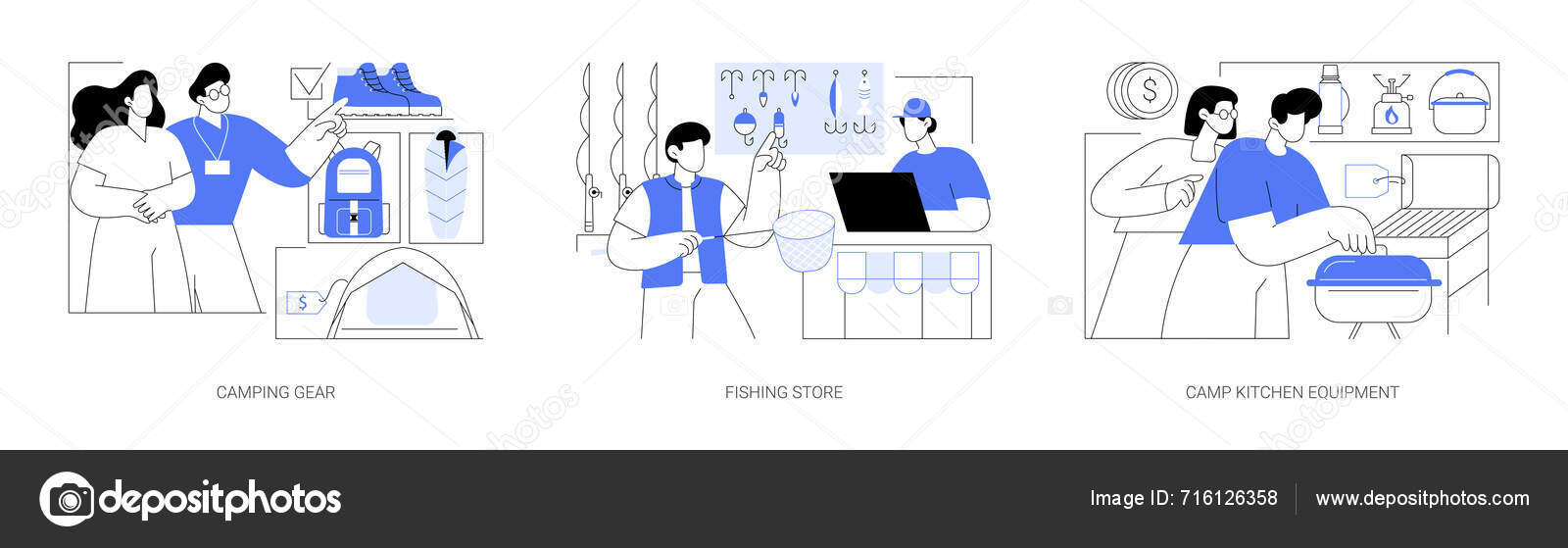 Outdoor Equipment Store Isolated Cartoon Vector Illustrations Set ...