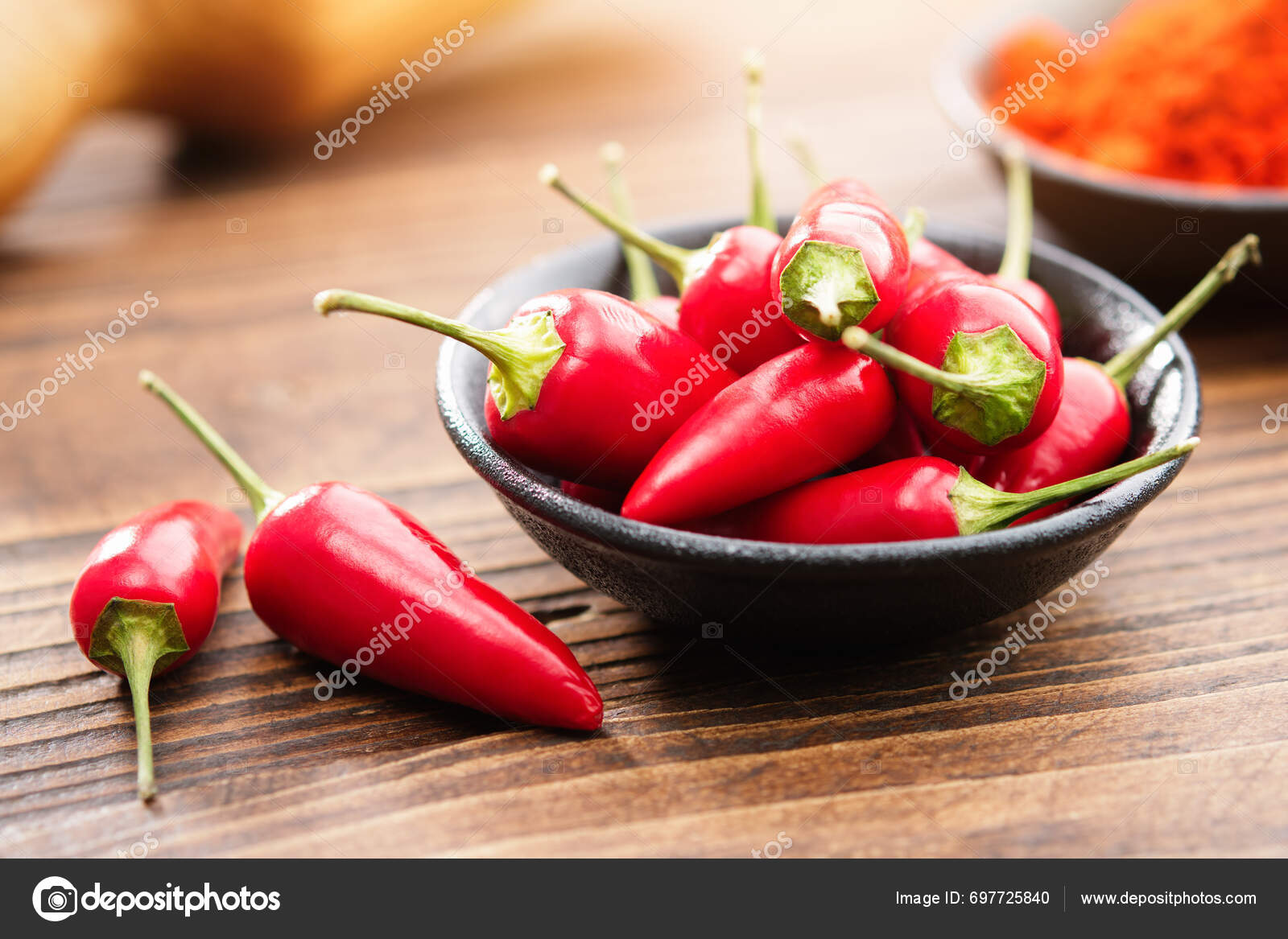 Bowl Red Chili Pepper Pods Red Hot Pepper Ground Powder — Stock Photo ...