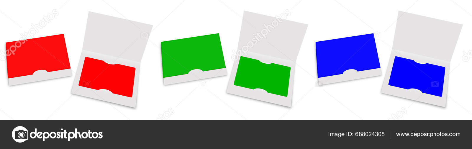 Three Credit Card Blank Template Red Green Blue Rgb Presentation ...
