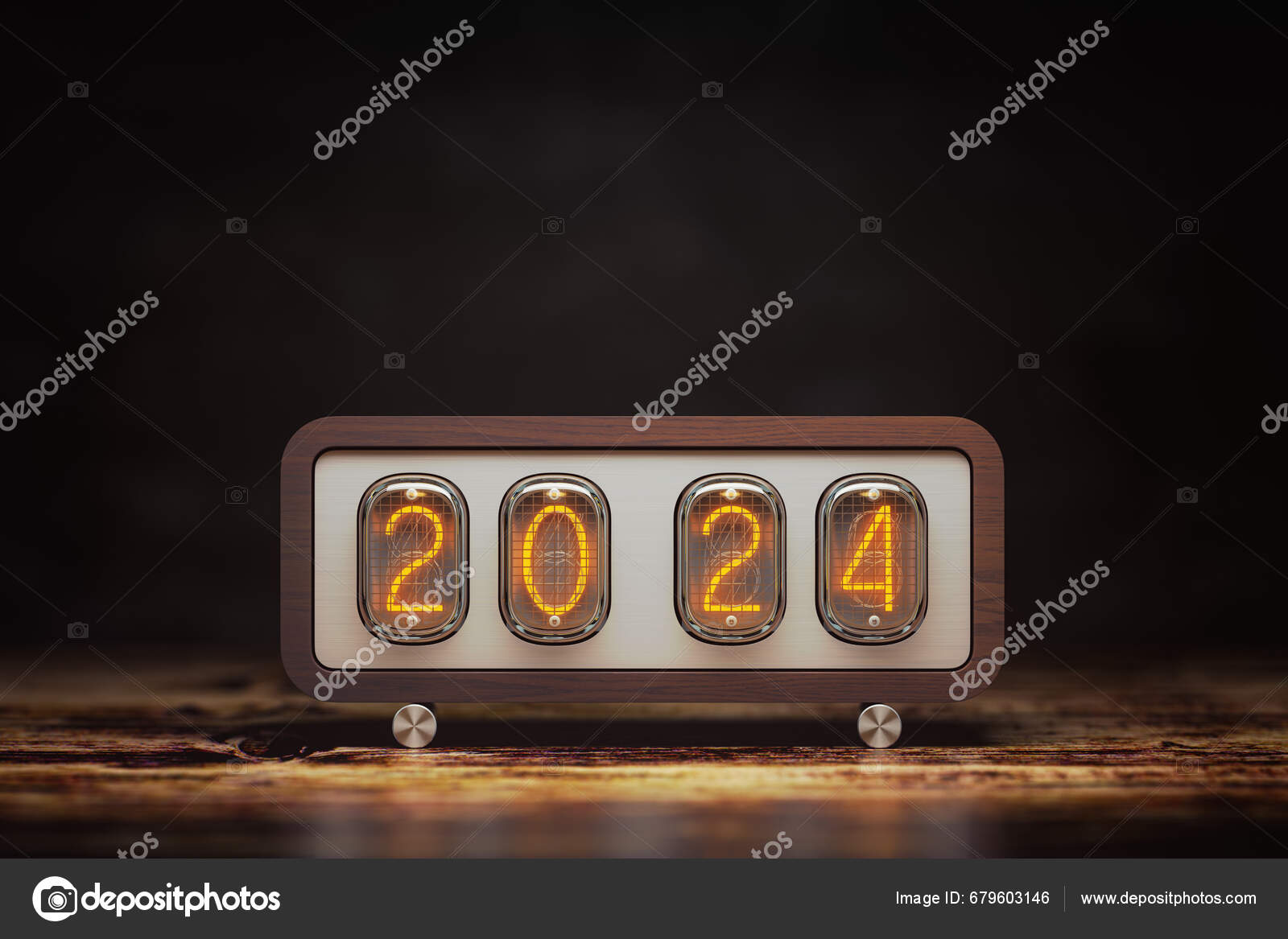 Happy New 2024 Year Vintage Nixie Clock 2024 Illustration Stock Photo ...