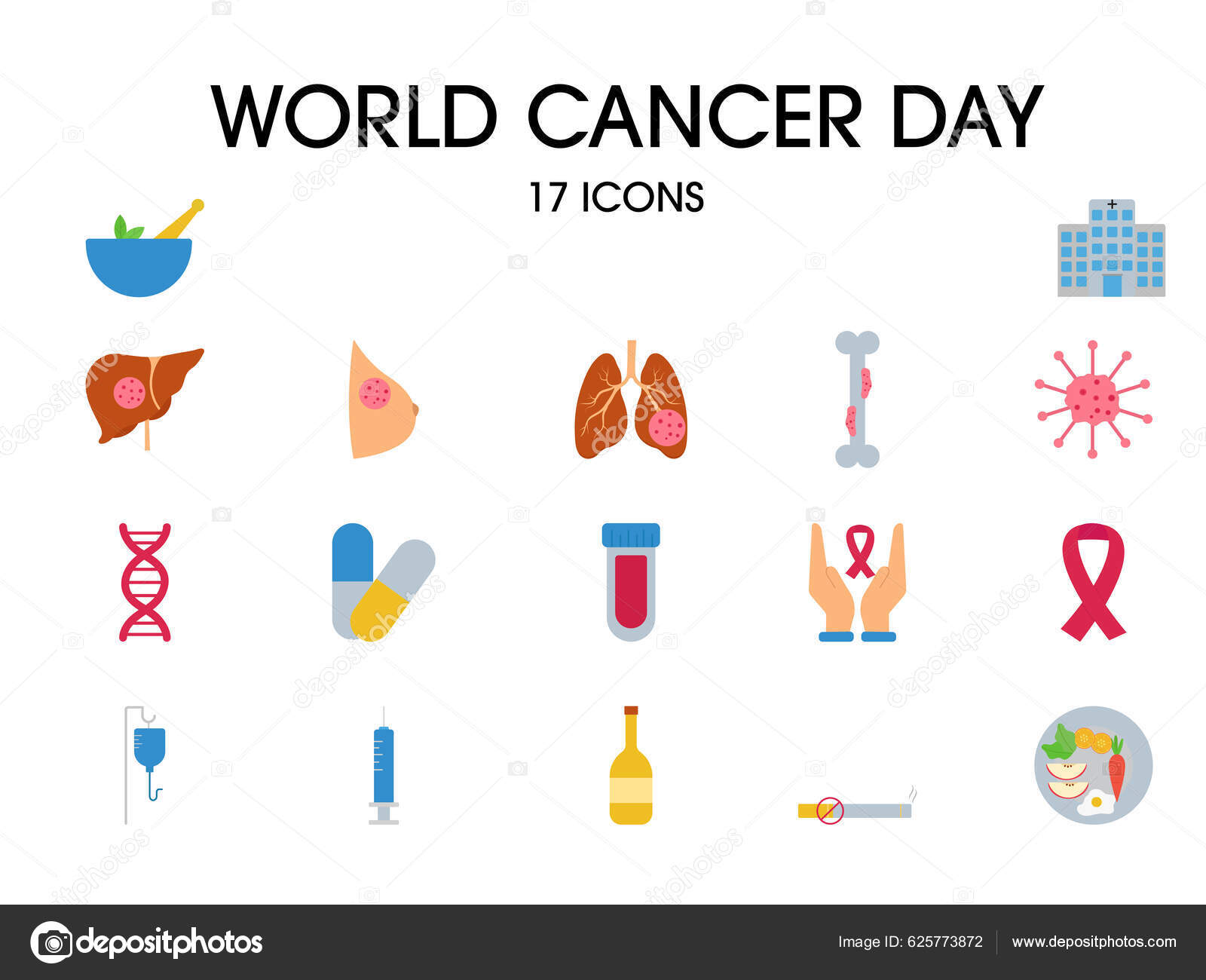 World Cancer Day Icon Symbol Set Flat Style Stock Vector Image by ...