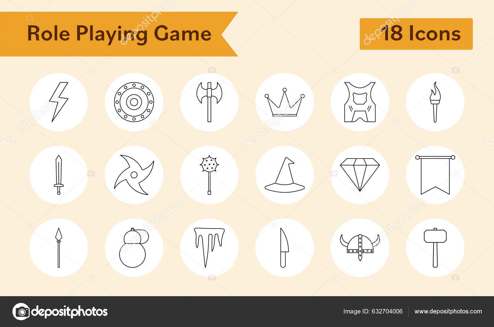 Lineal Style Role Playing Game Icon Set Circle White Cosmic Vector de ...